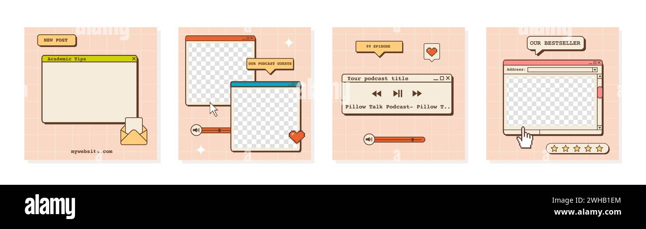 Social media post in old school nostalgic design. Retro 80s 90s ...