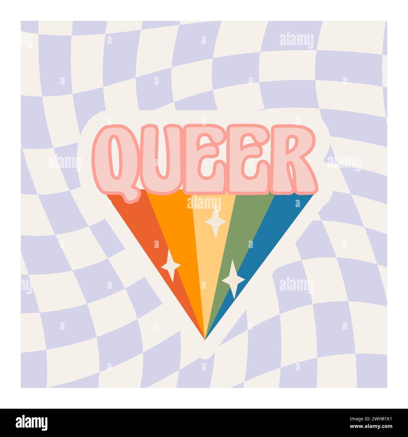 Pride month square card with LGBTQ rainbow and Queer word. Trendy ...