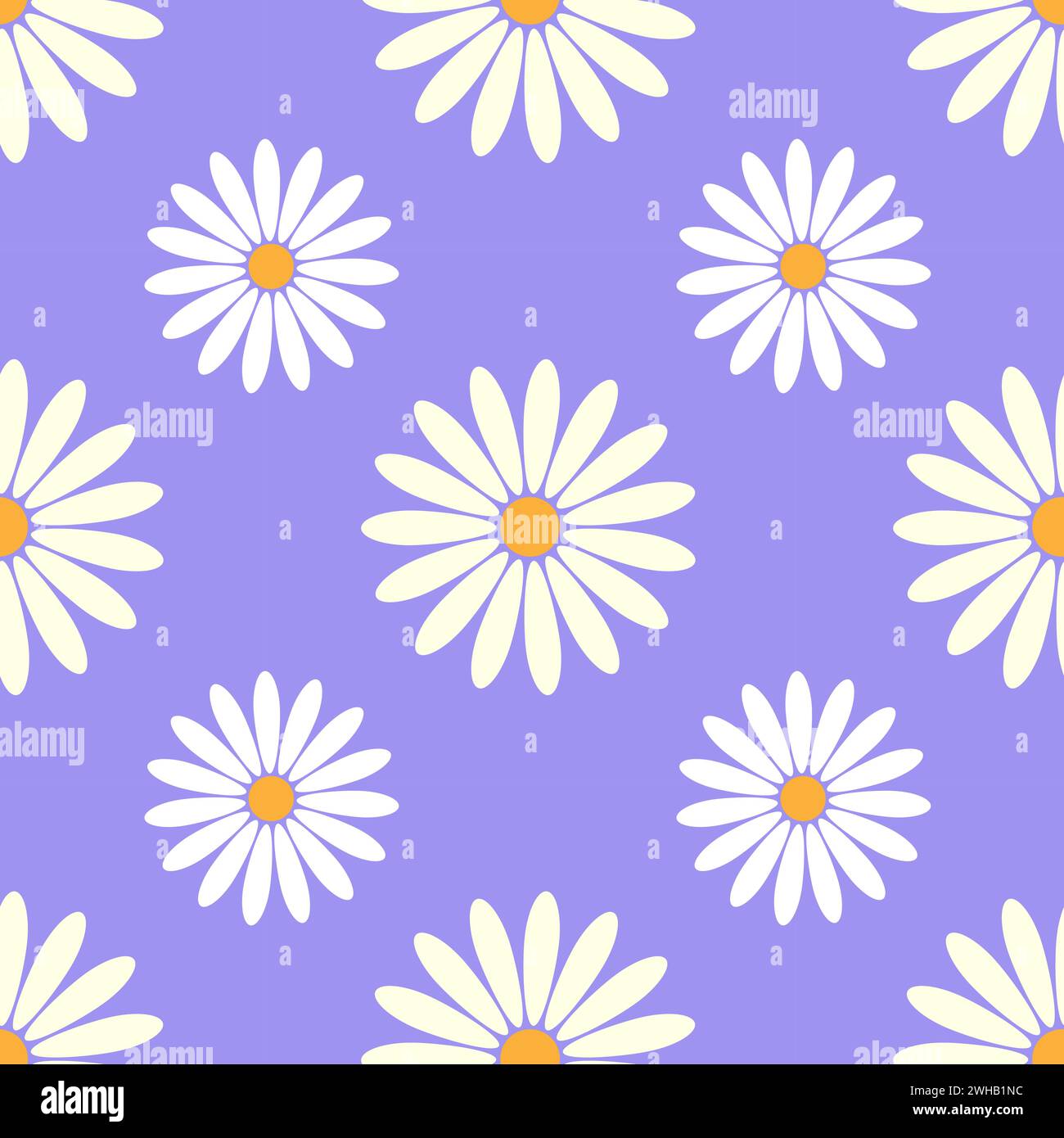 Seamless pattern featuring stylized white daisies with yellow centers ...