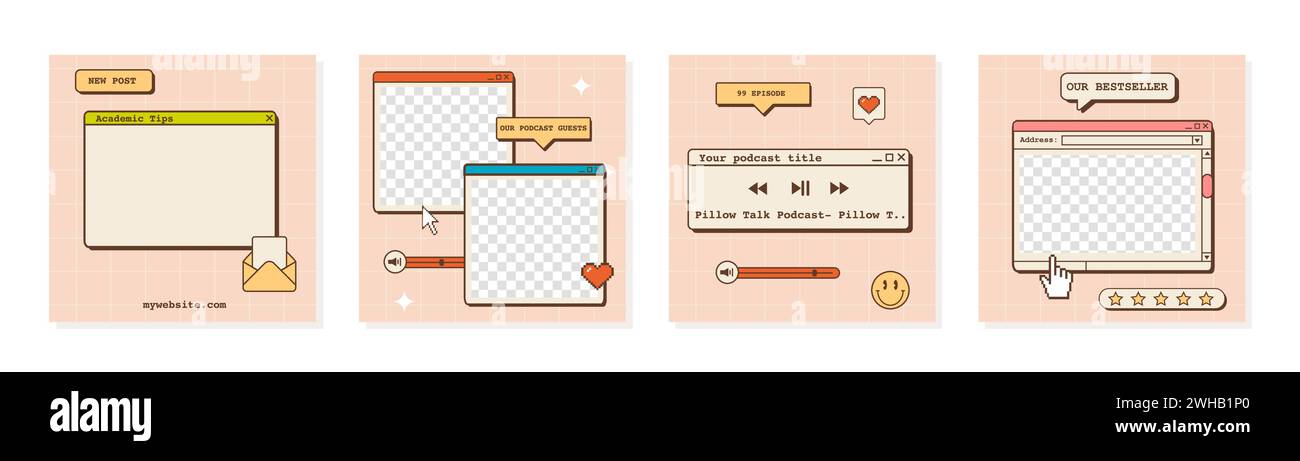 Social media post in old school nostalgic design. Retro 80s 90s ...