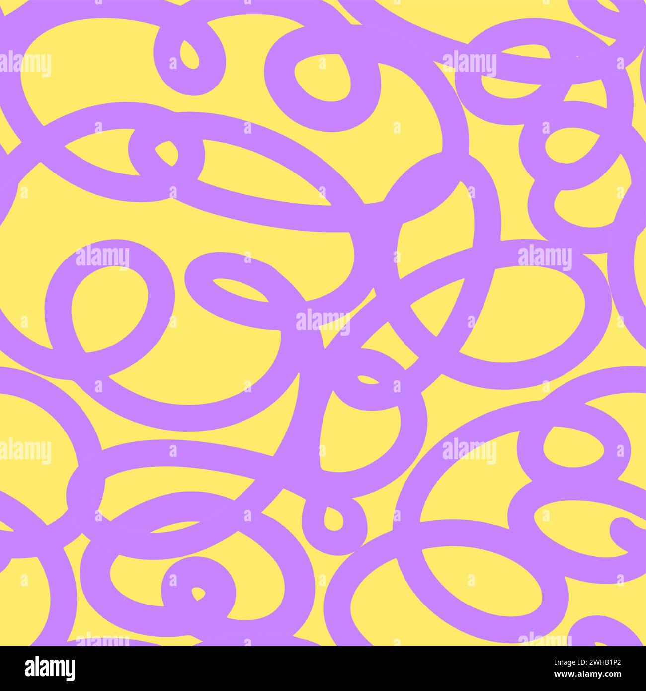 Bold Curly Lines pattern in Lilac and Yellow colors. Abstract Squiggle ...