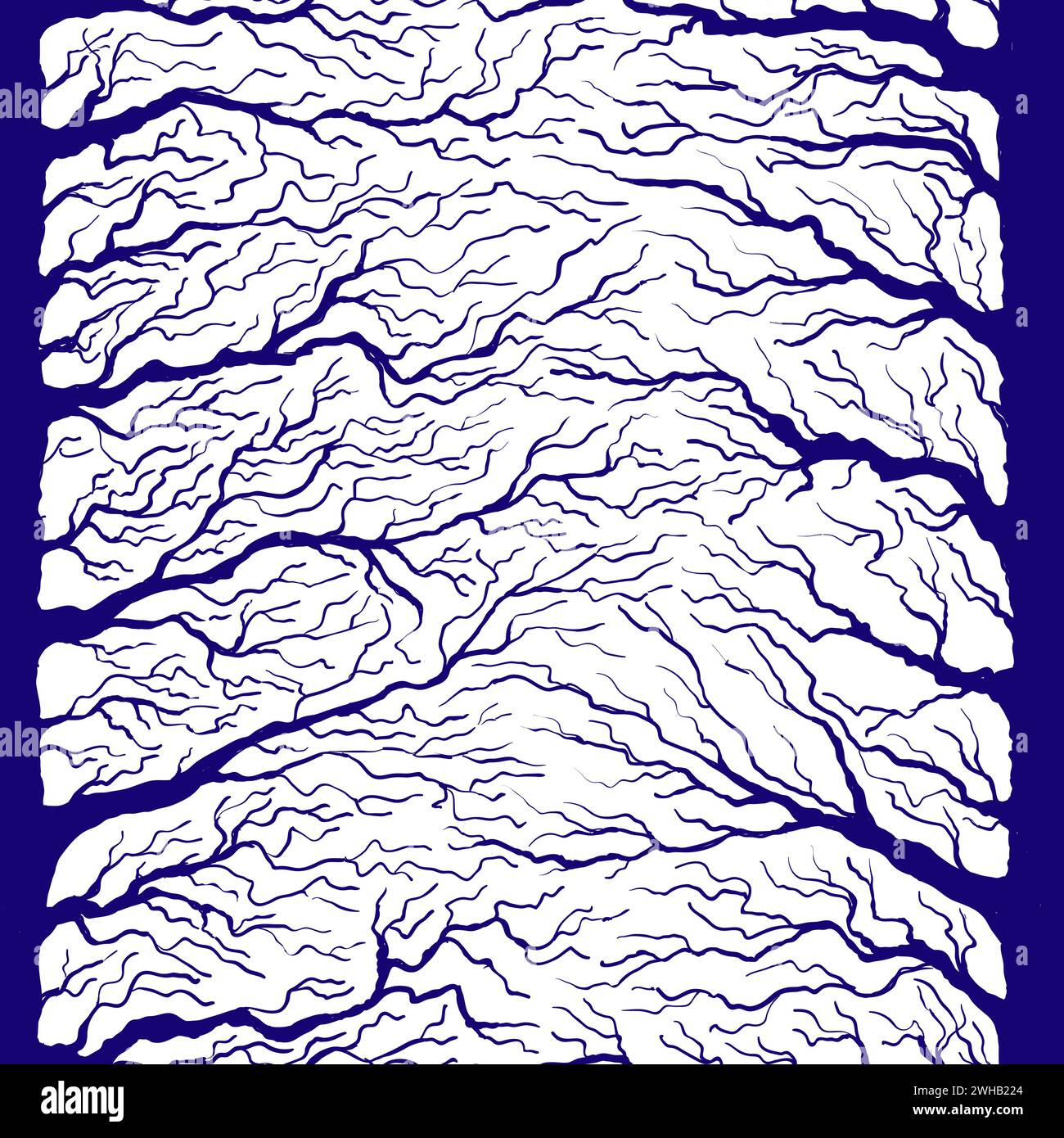 Hand drawn pattern of tree branches and tree trunk. Dark blue ...