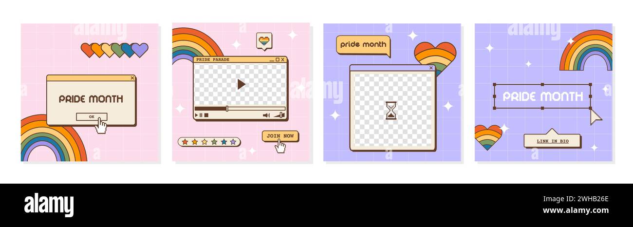 Set of vaporwave retro futuristic lofi social media post for LGBTQ ...