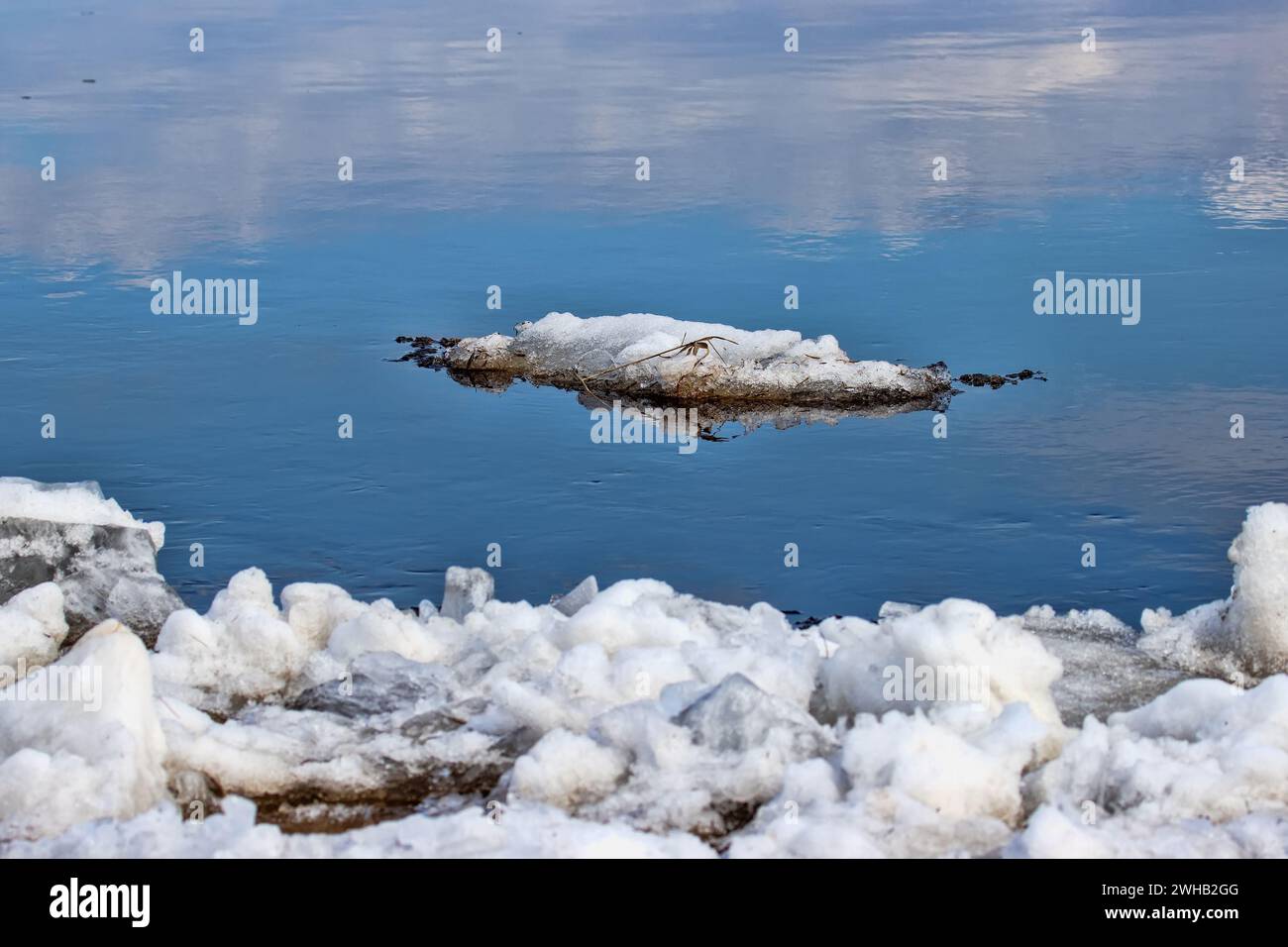 A landscape of an ice drift (ice-boom, debacle) on the northern river ...
