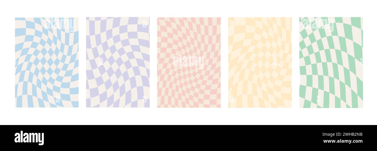 Set of checkerboard backgrounds in pale pastel colors. Groovy hippie ...