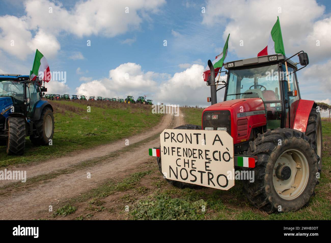 February 08, 2024 - Rome, Italy: Presidium of farmers with their ...