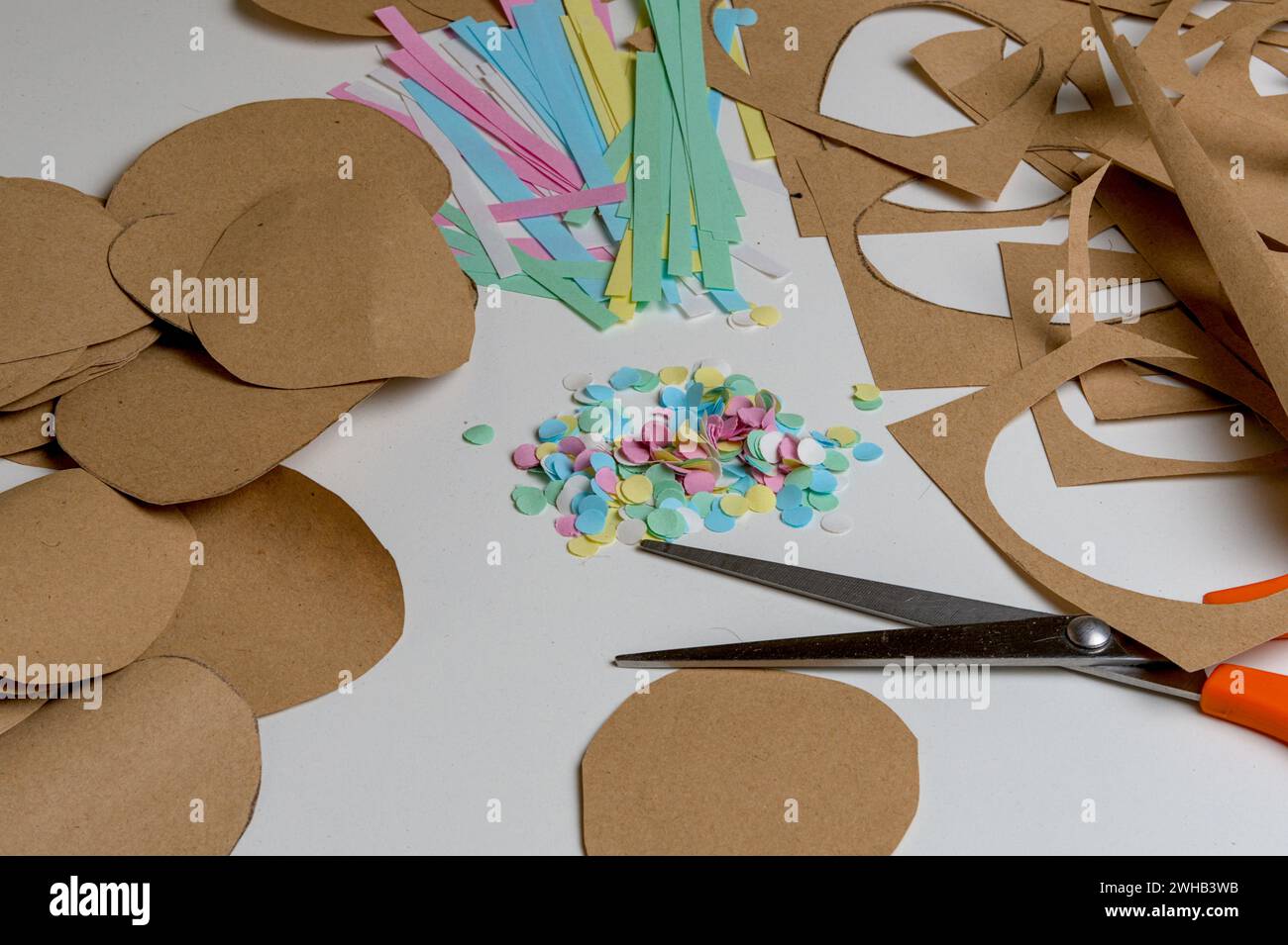 school project with papers, glue and scissors Stock Photo - Alamy