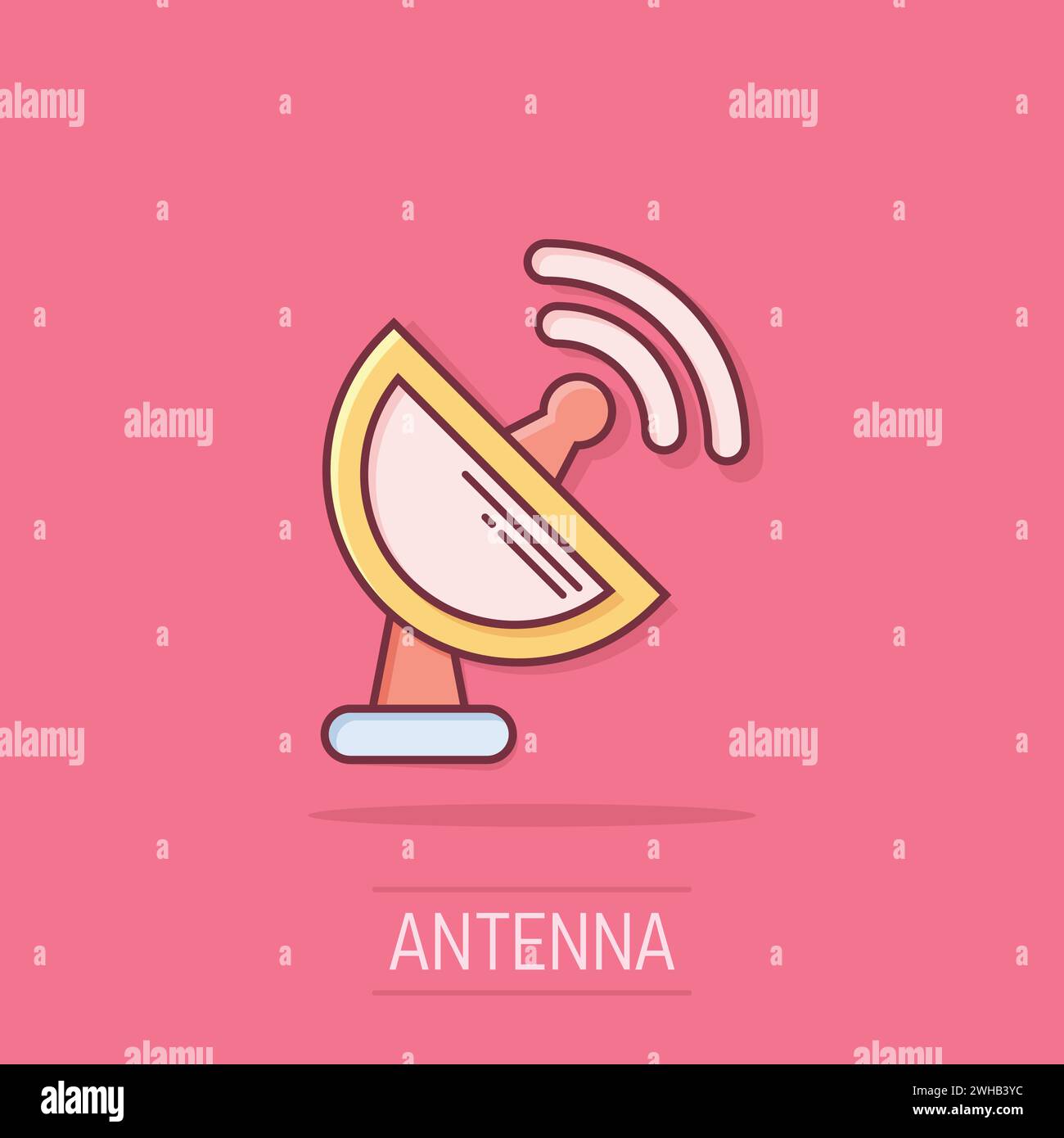 Satellite antenna tower icon in comic style. Broadcasting cartoon ...