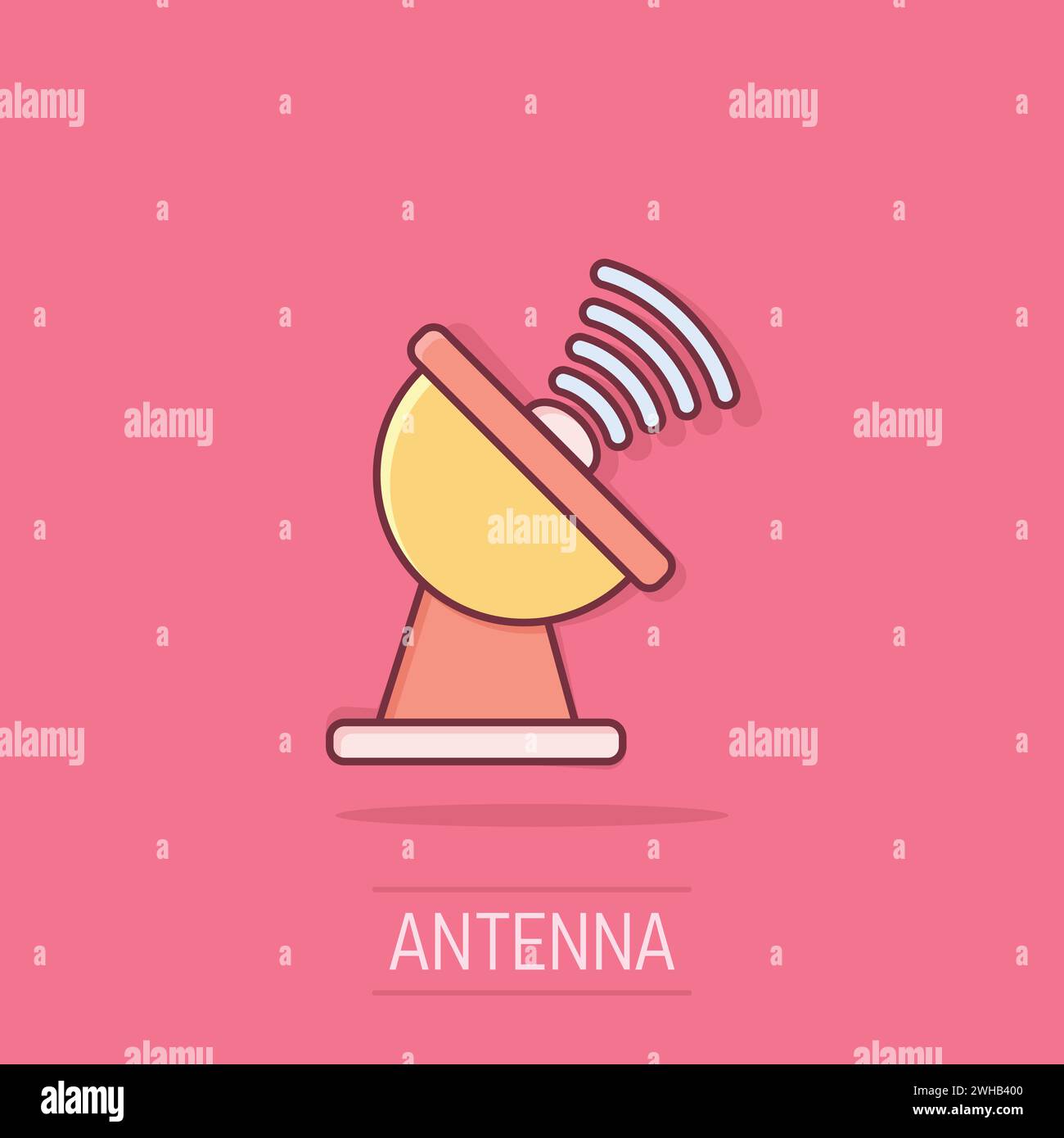 Satellite antenna tower icon in comic style. Broadcasting cartoon ...