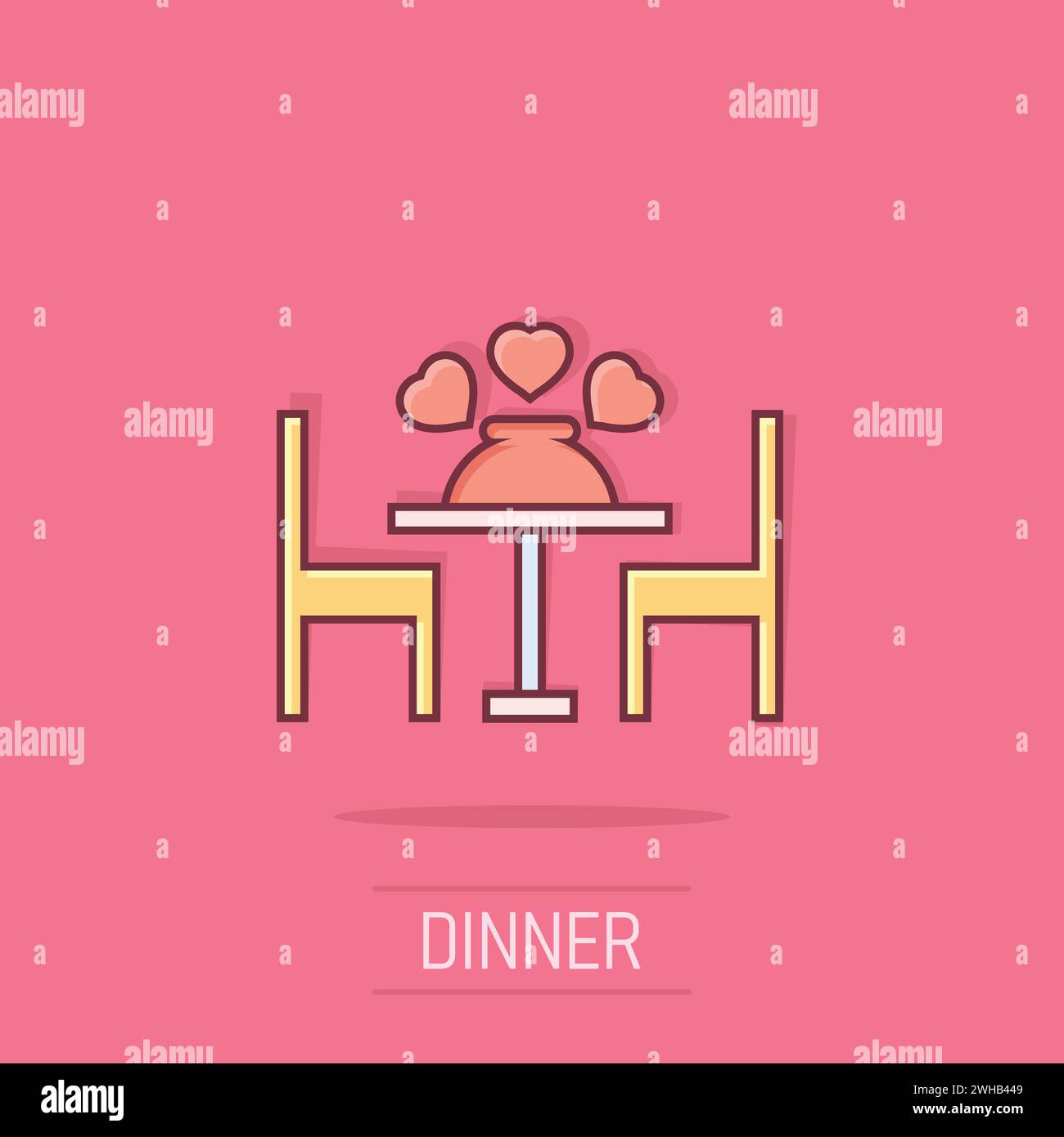 Romantic dinner icon in comic style. Cafe cartoon vector illustration ...