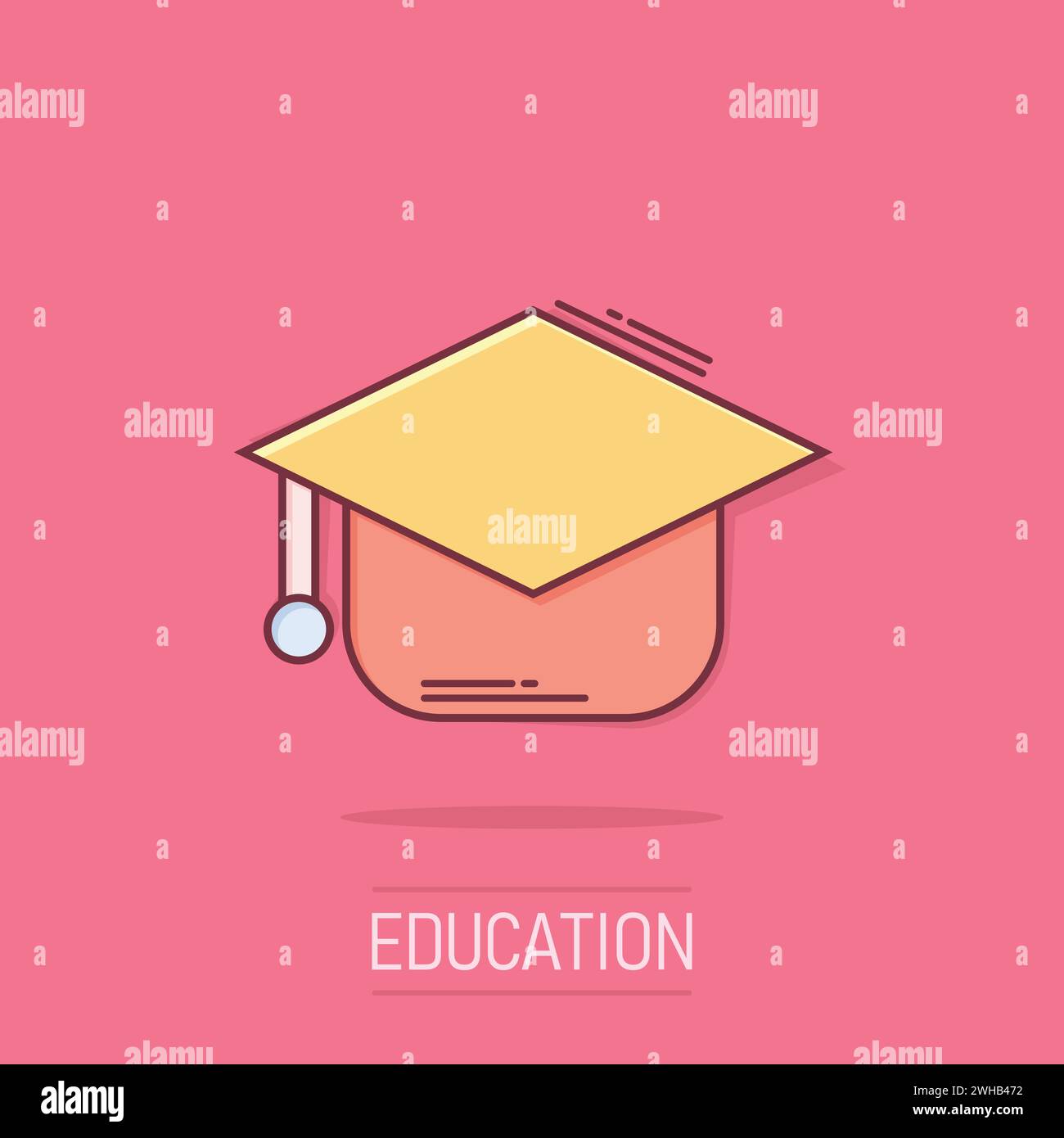 Graduation hat icon in comic style. Student cap cartoon vector ...