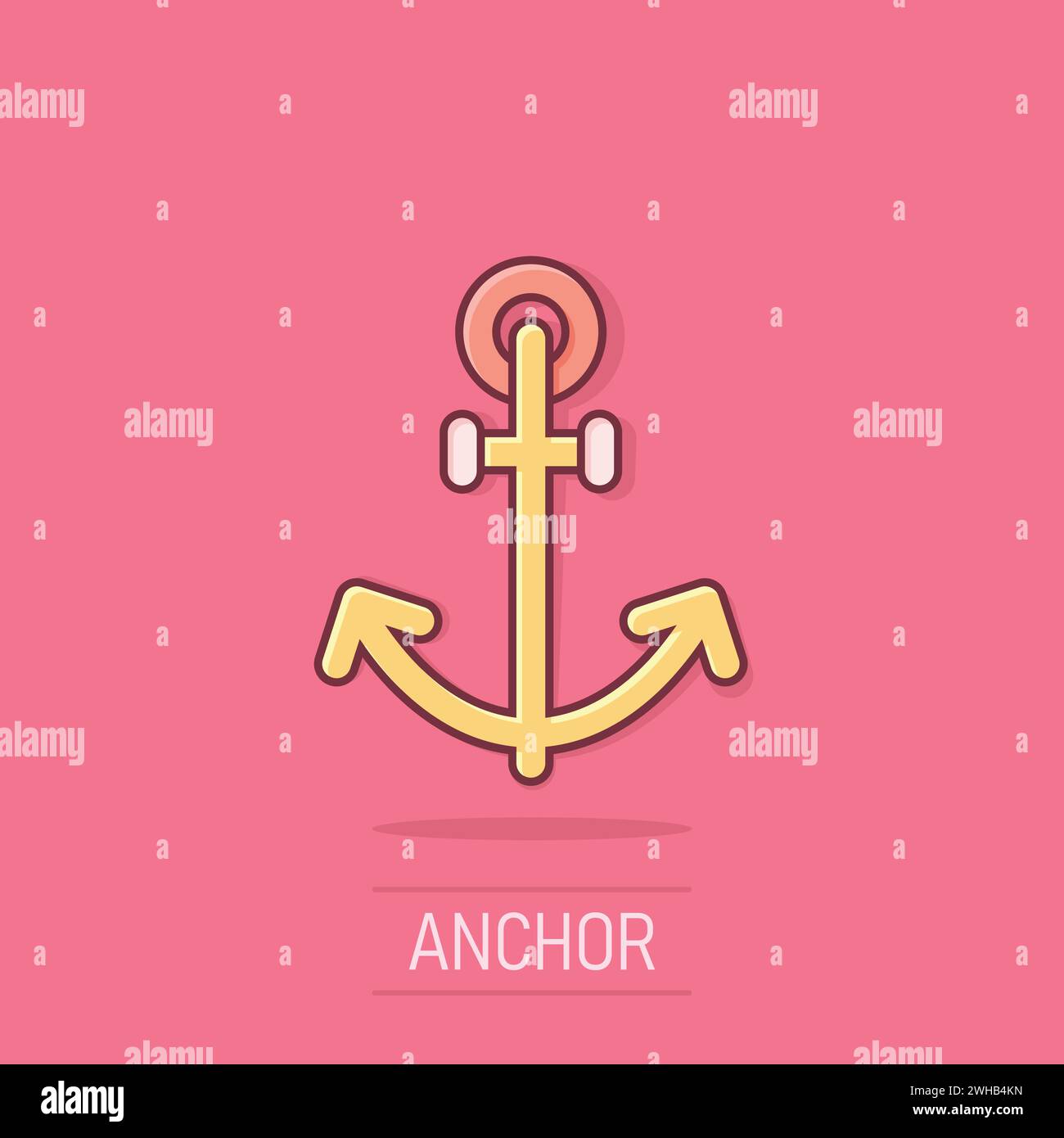 Boat anchor icon in comic style. Vessel hook cartoon vector ...