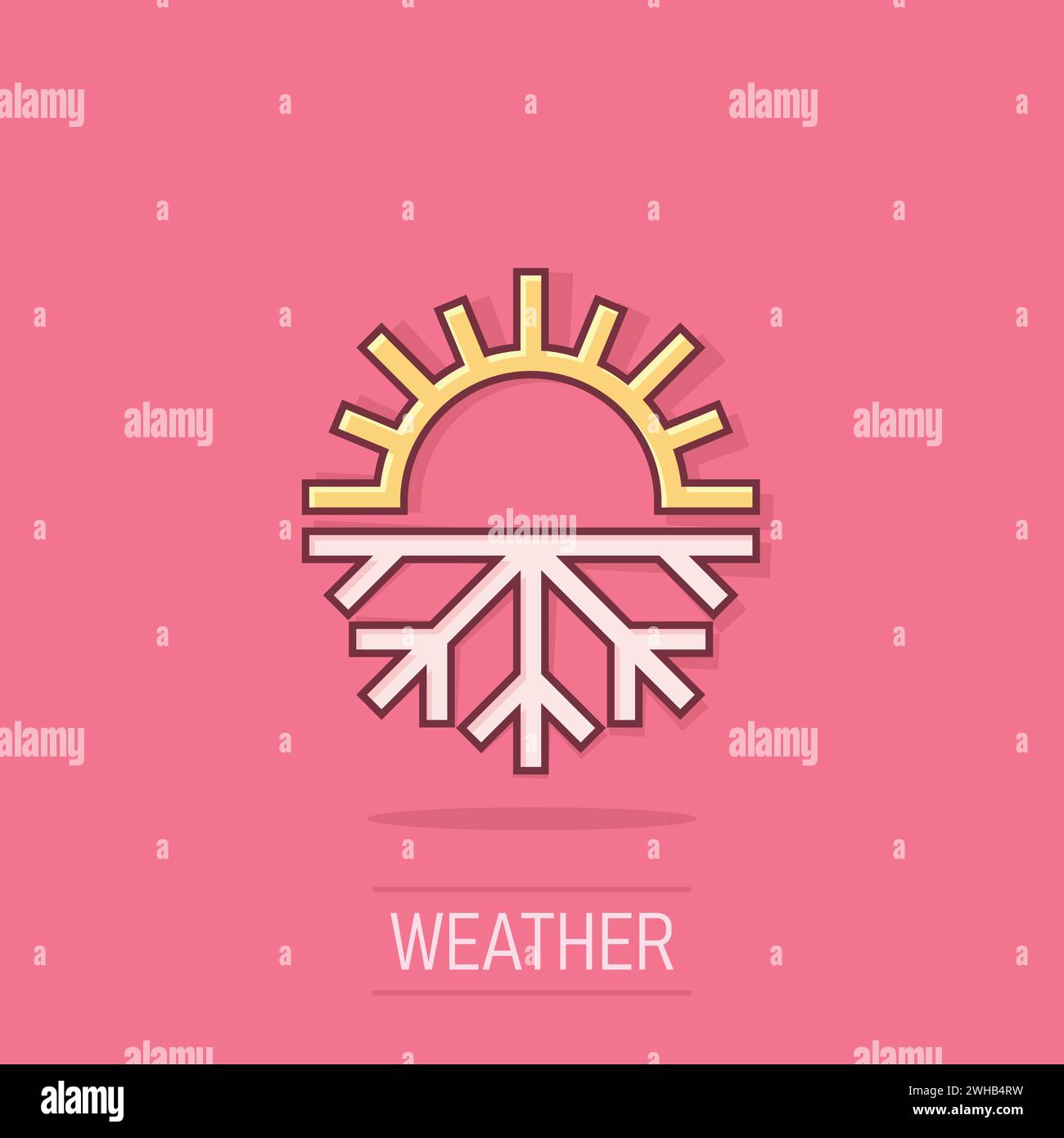 Snowflake and sun icon in comic style. Climate control cartoon vector ...