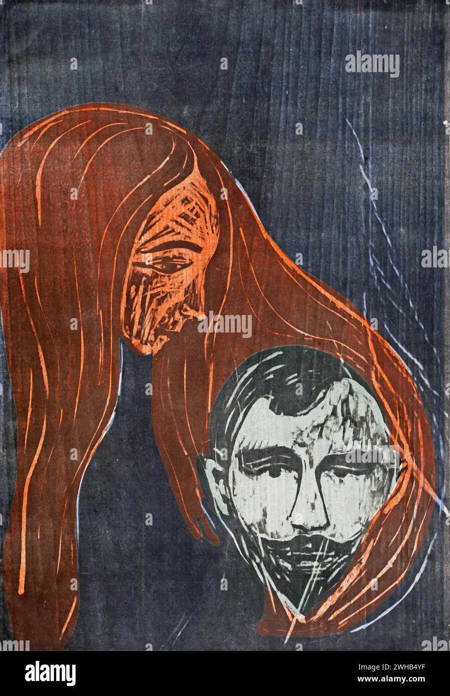 Mans head in hair 1896 woodcut by edvard munch 1863 1944 hi-res stock ...