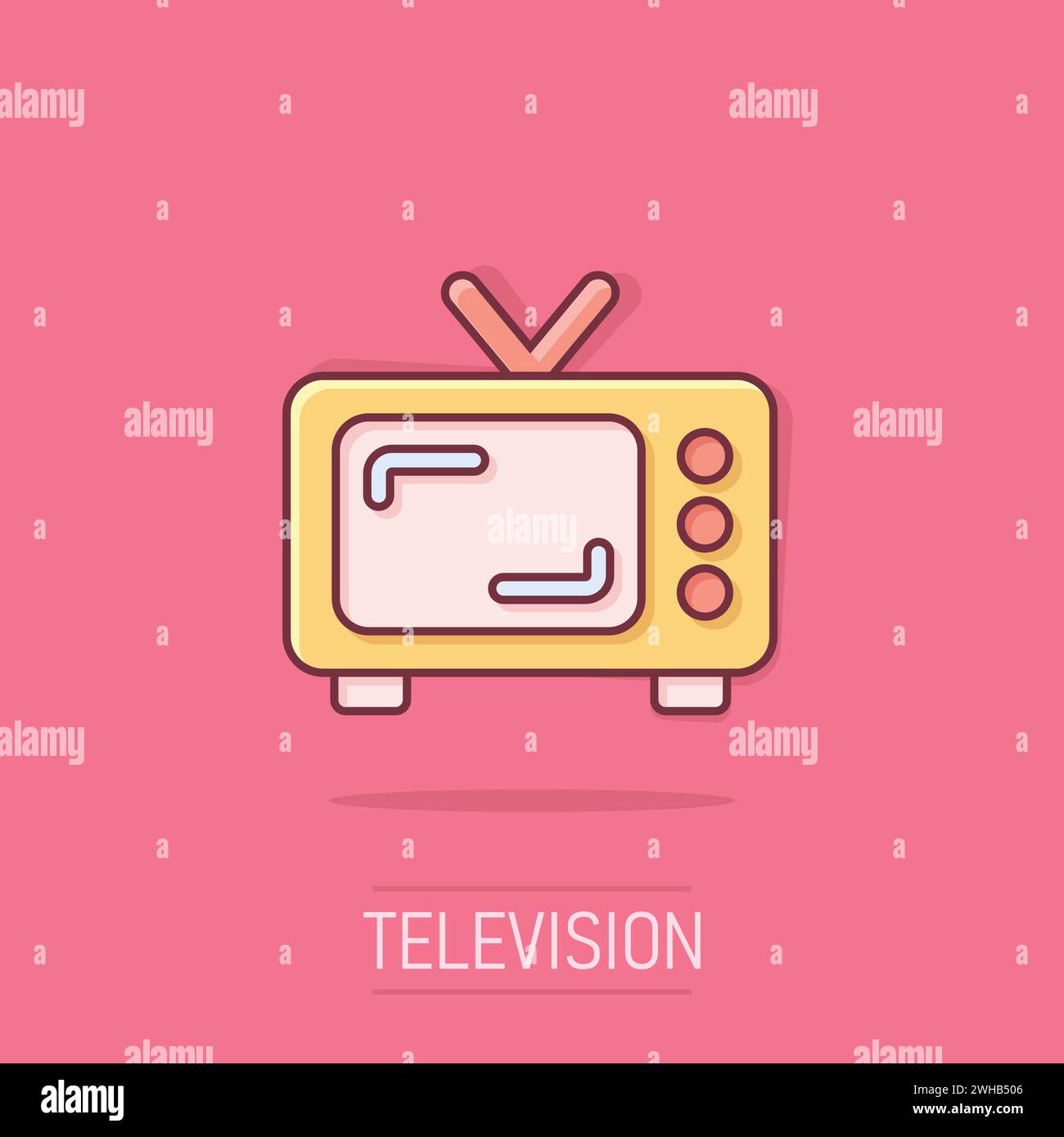 Retro tv screen vector icon in comic style. Old television cartoon ...
