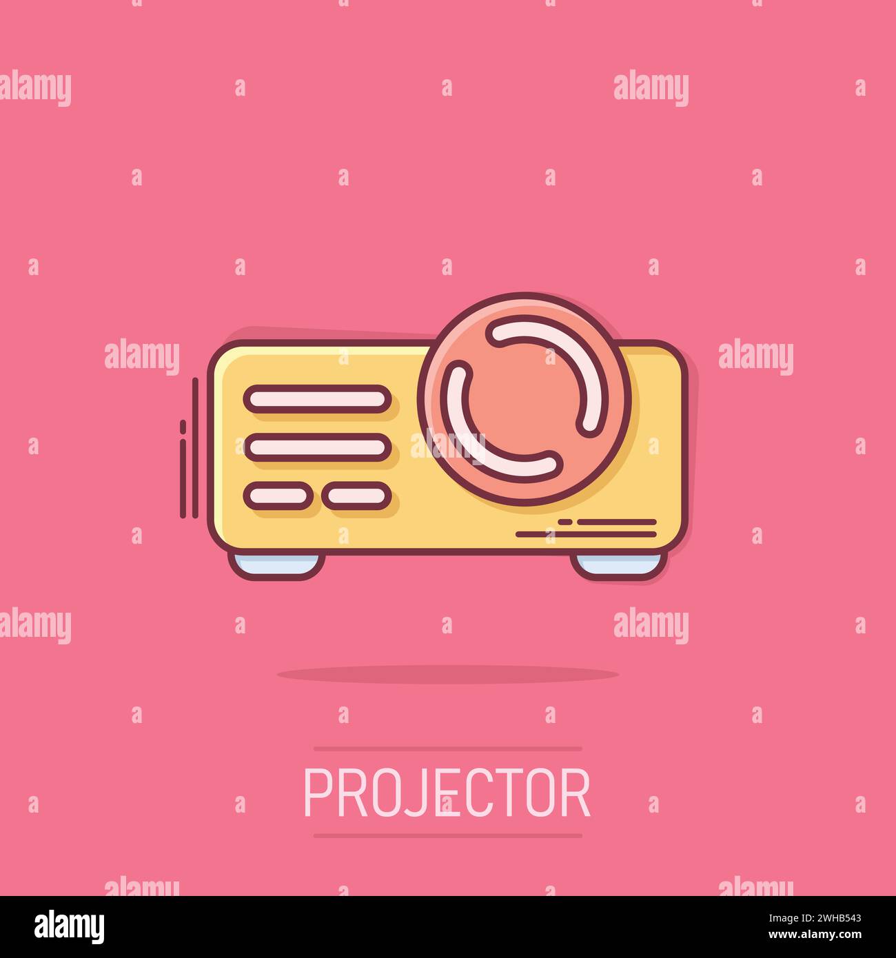 Video projector sign icon in comic style. Cinema presentation device ...