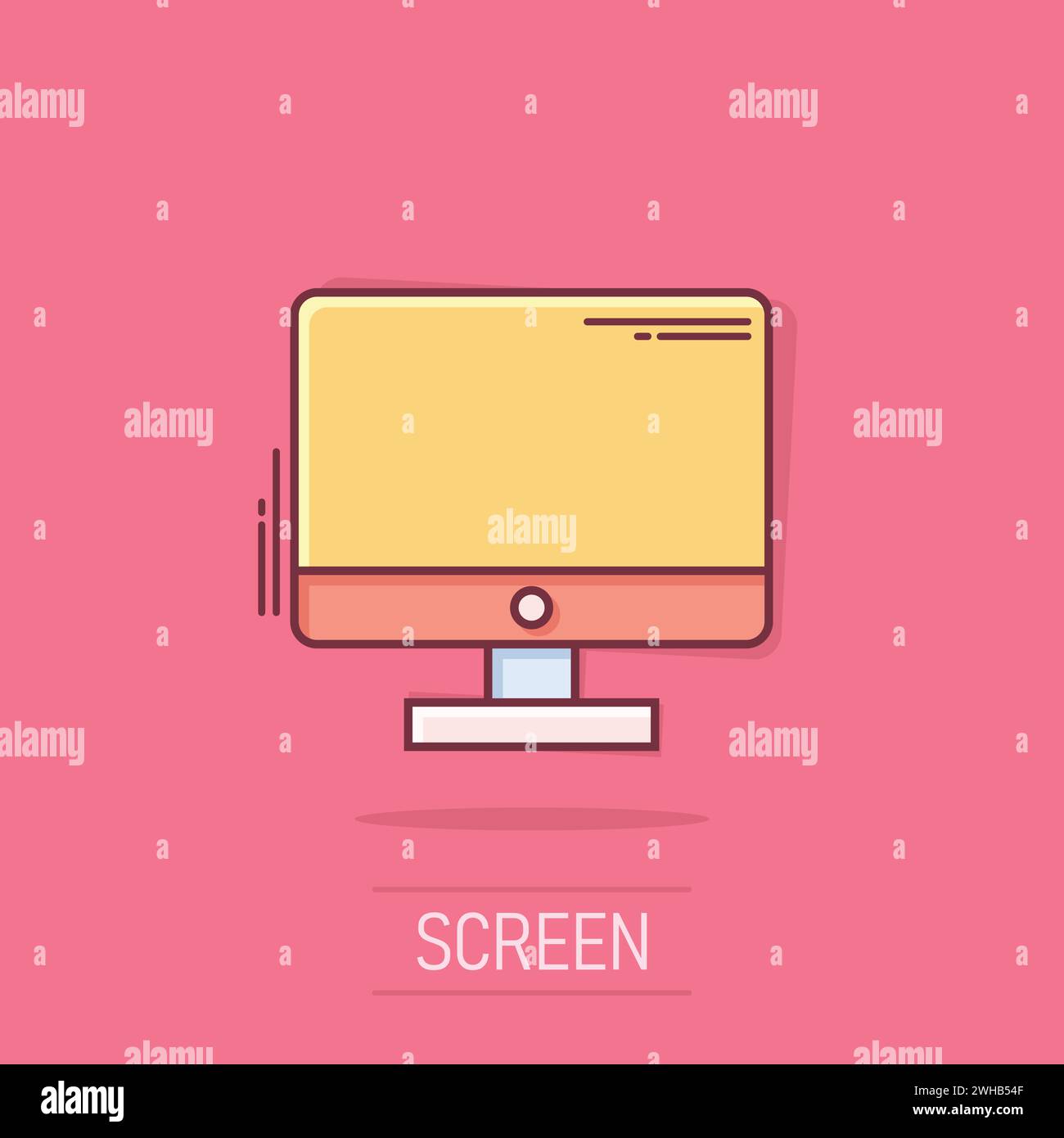 Computer monitor icon in comic style. Tv display cartoon vector ...