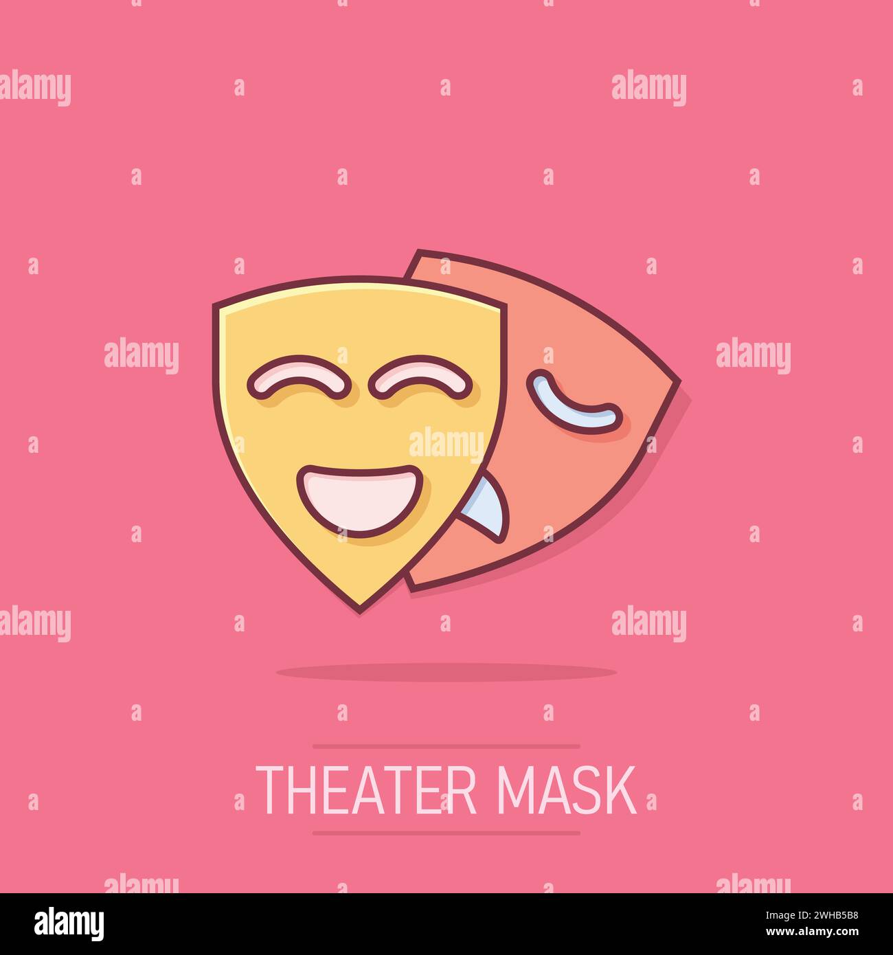 Theater mask icon in comic style. Comedy and tragedy cartoon vector ...