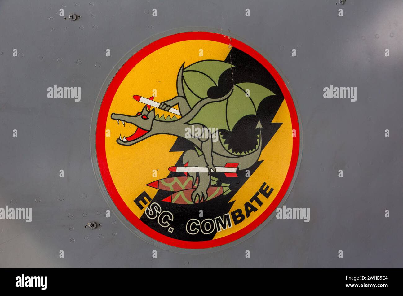 Combat squadron dragon emblem on a Super Tucano fighter aircraft at the ...