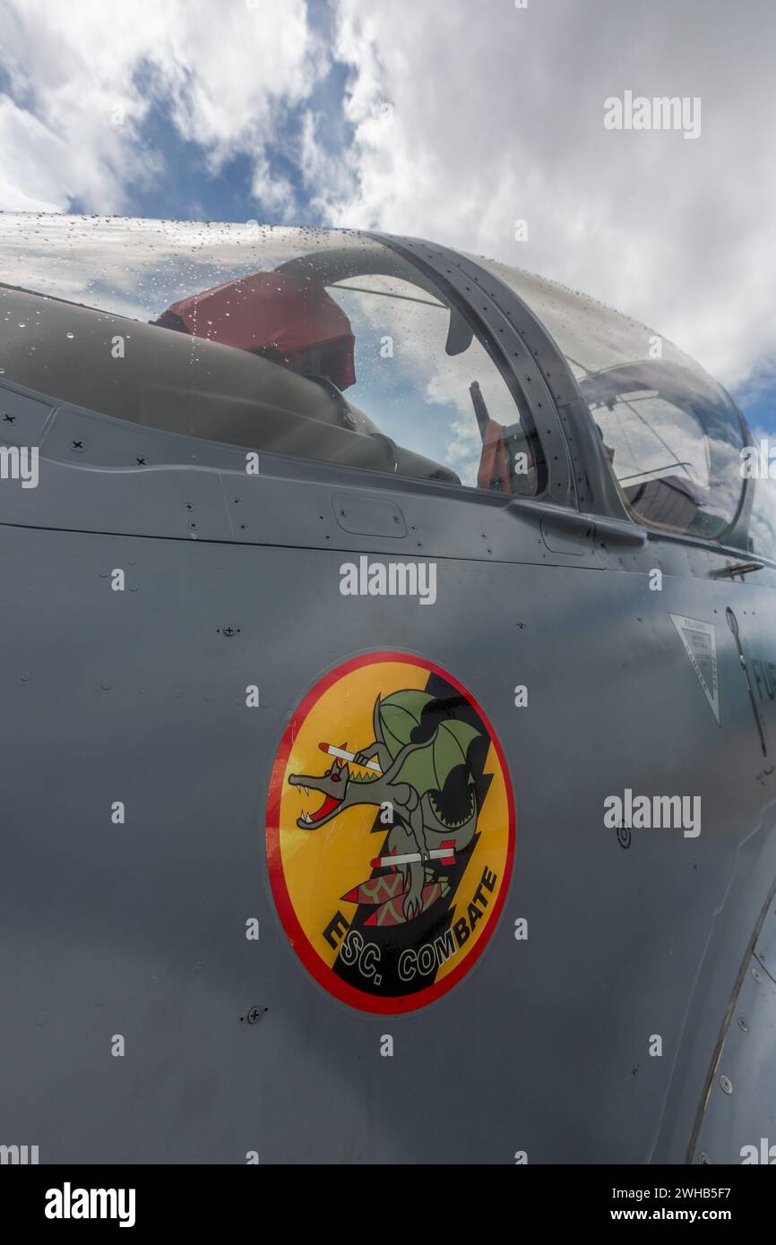 Combat squadron dragon emblem on a Super Tucano fighter aircraft at the ...
