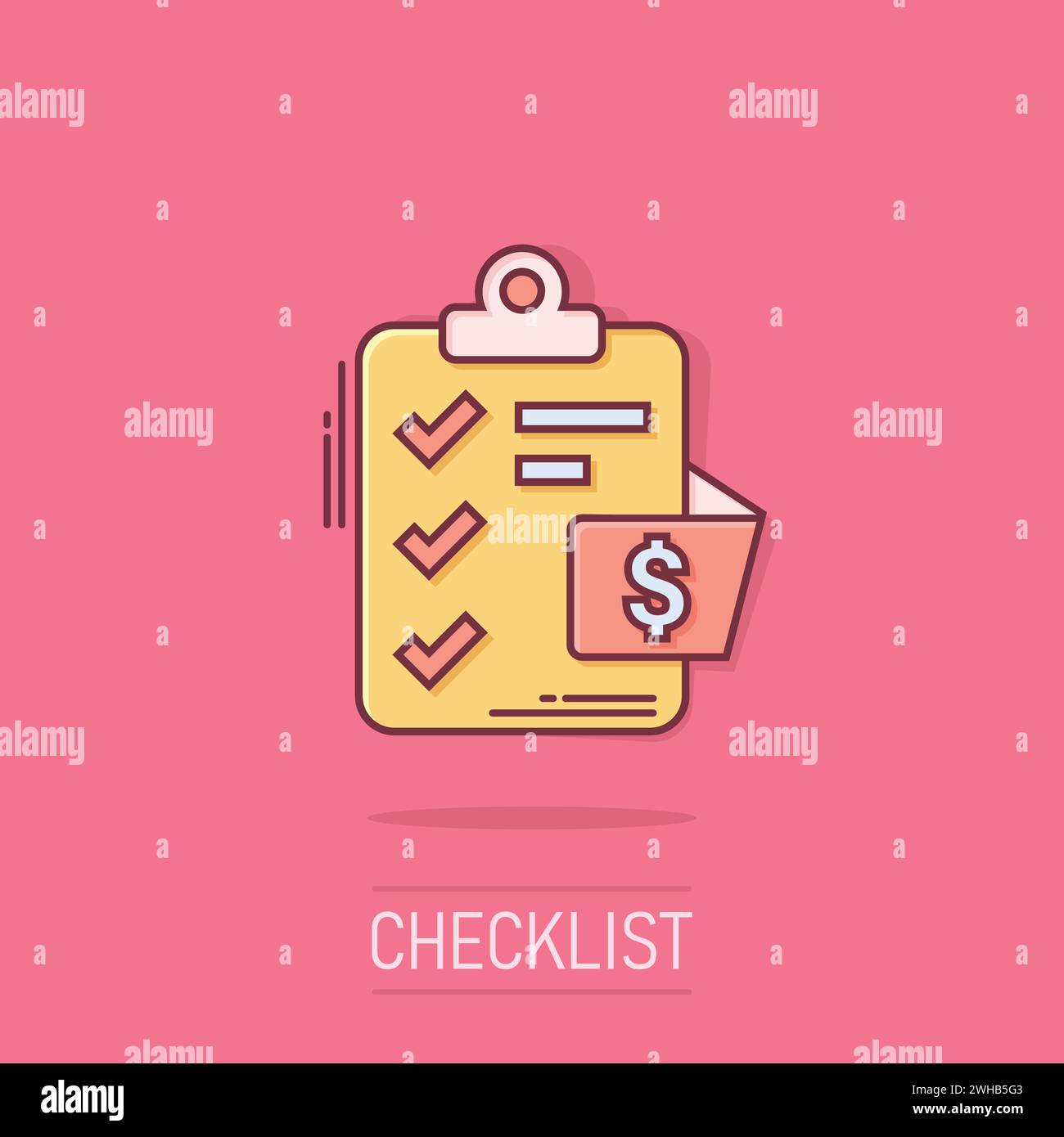 Document checklist icon in comic style. Report cartoon vector ...