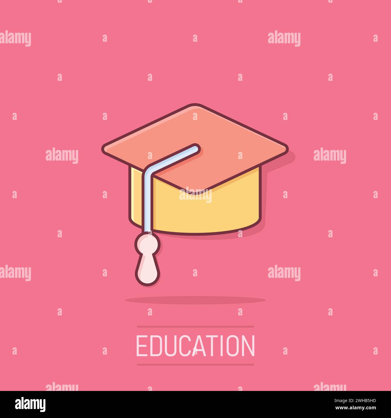 Graduation hat icon in comic style. Student cap cartoon vector ...