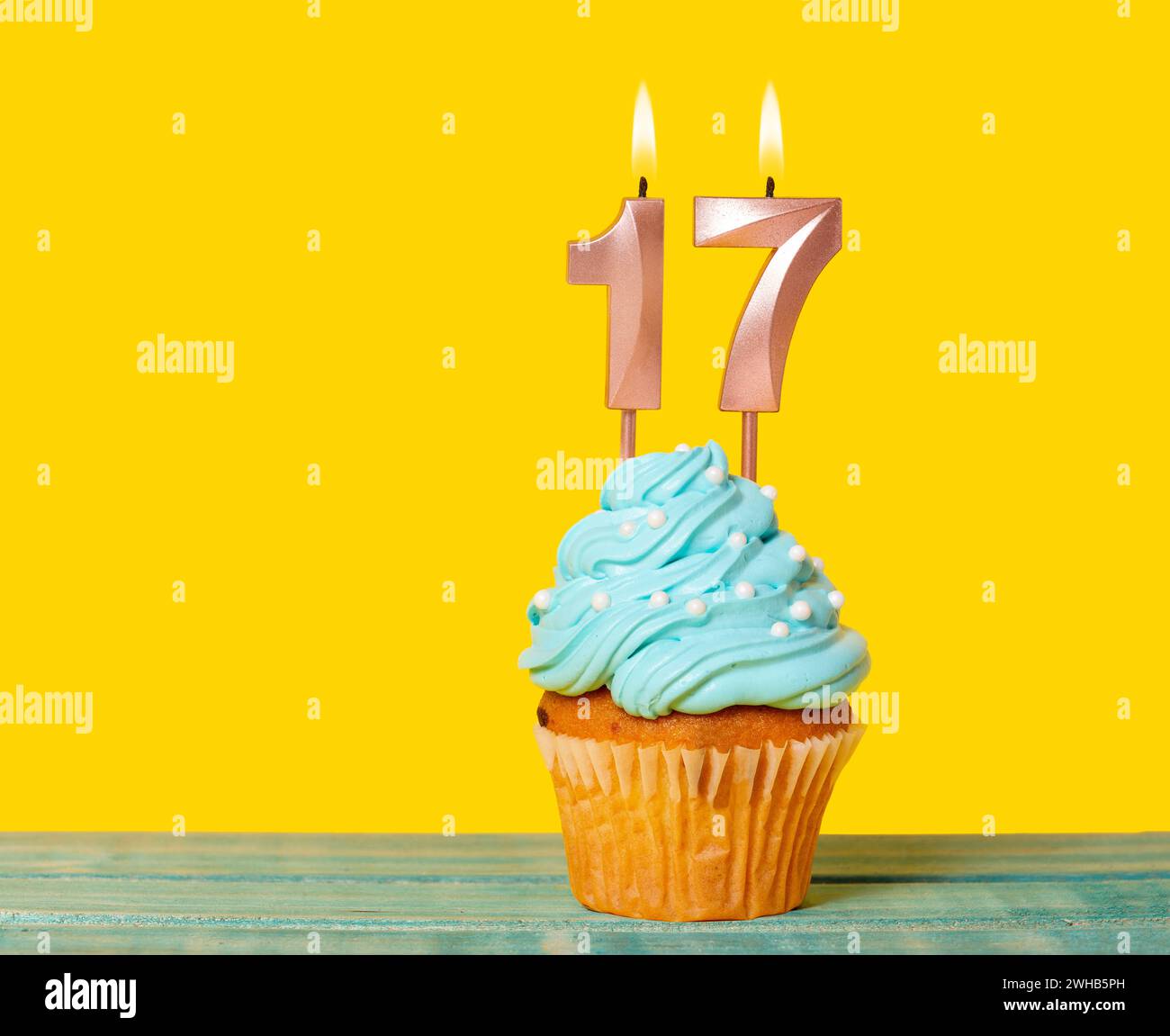 Birthday Cake With Candle Number 17 - On Yellow Background Stock Photo ...