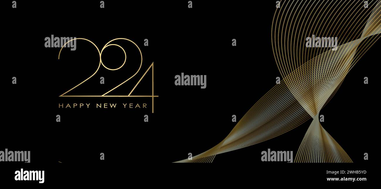 Happy New Year 2024 Elegant gold text with balloons and confetti ...