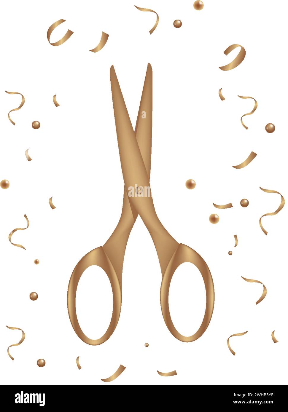 Grand opening design with ribbon, balloons and gold scissors, confetti ...