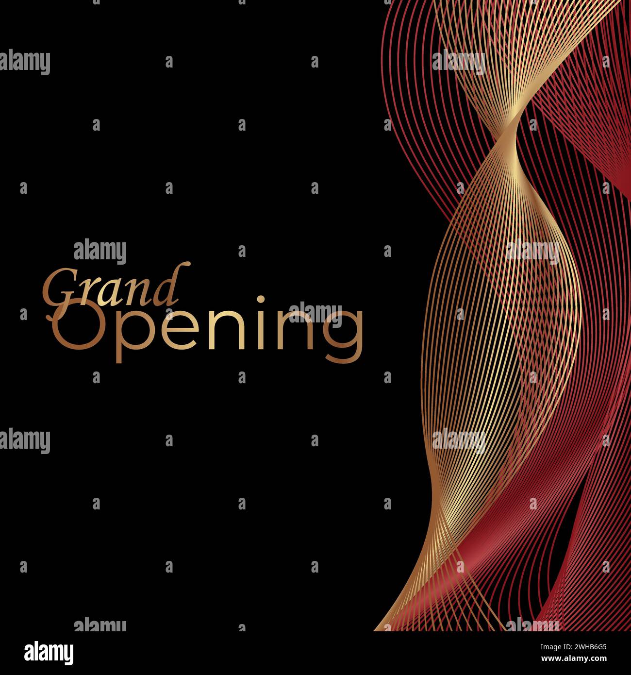Grand opening design with ribbon, balloons and gold scissors, confetti ...