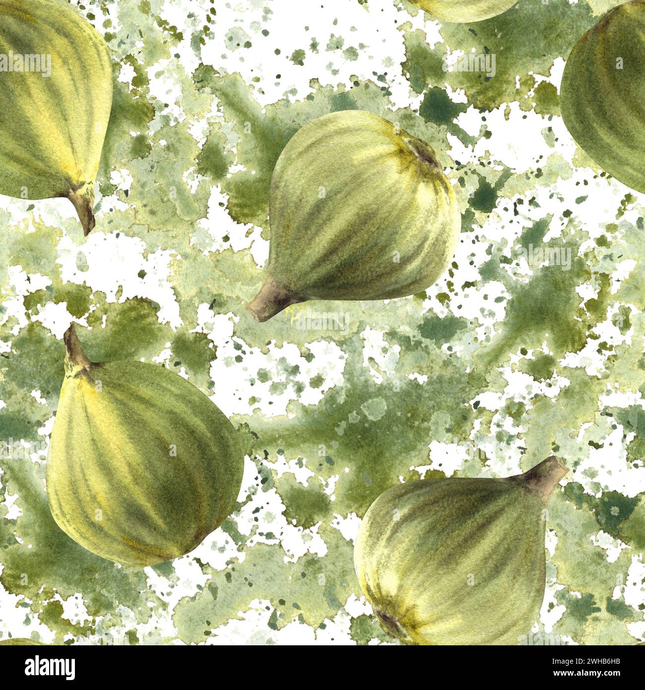 Ripe, juicy fruits of green figs, whole fruits seamless pattern on ...