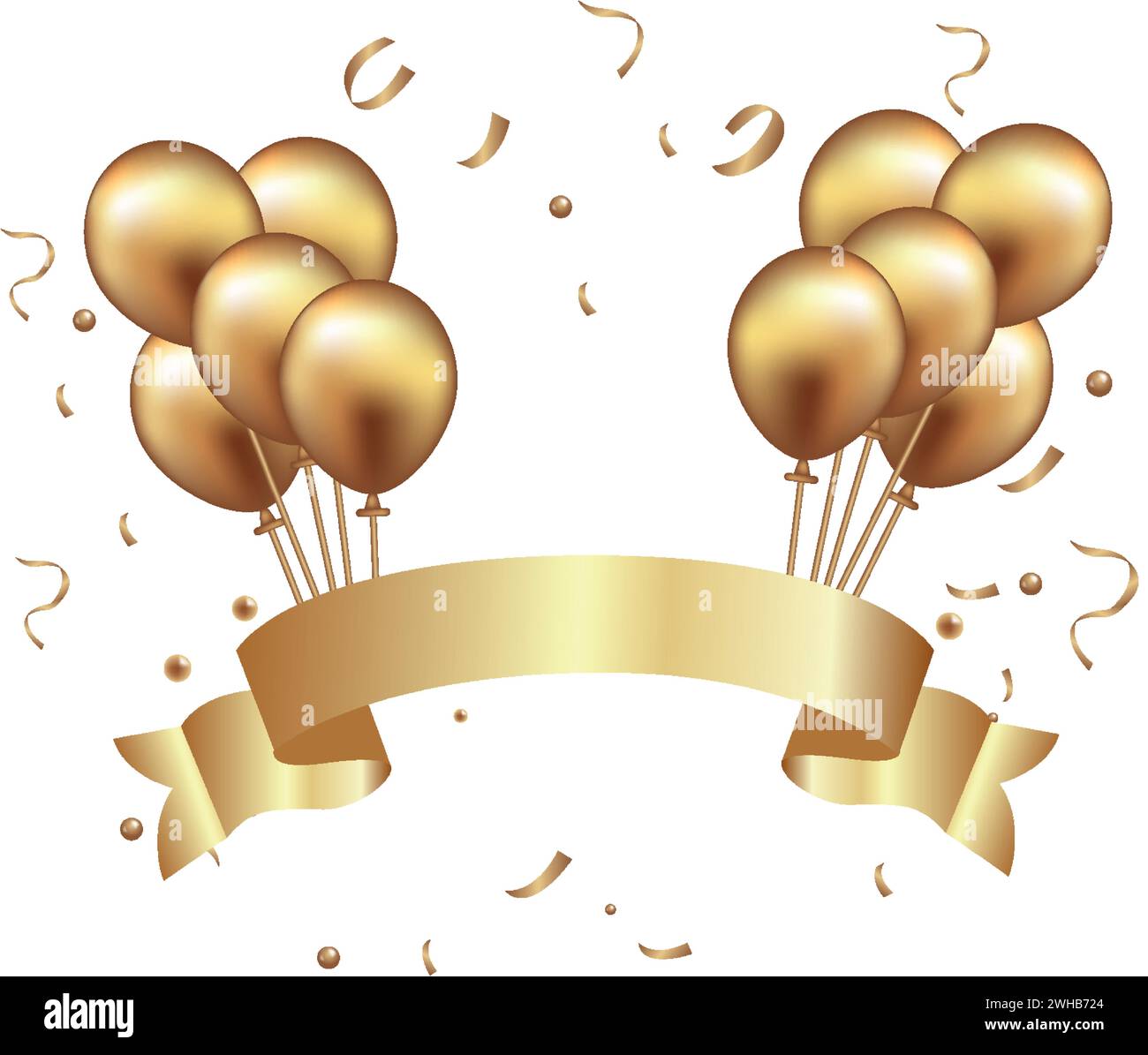 Grand opening design with ribbon, balloons and gold scissors, confetti ...