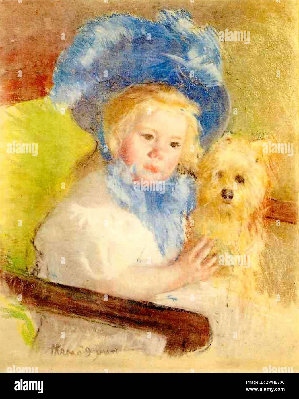 Mary Cassatt - Simone assise avec dans un grand chapeau à plumes et ...