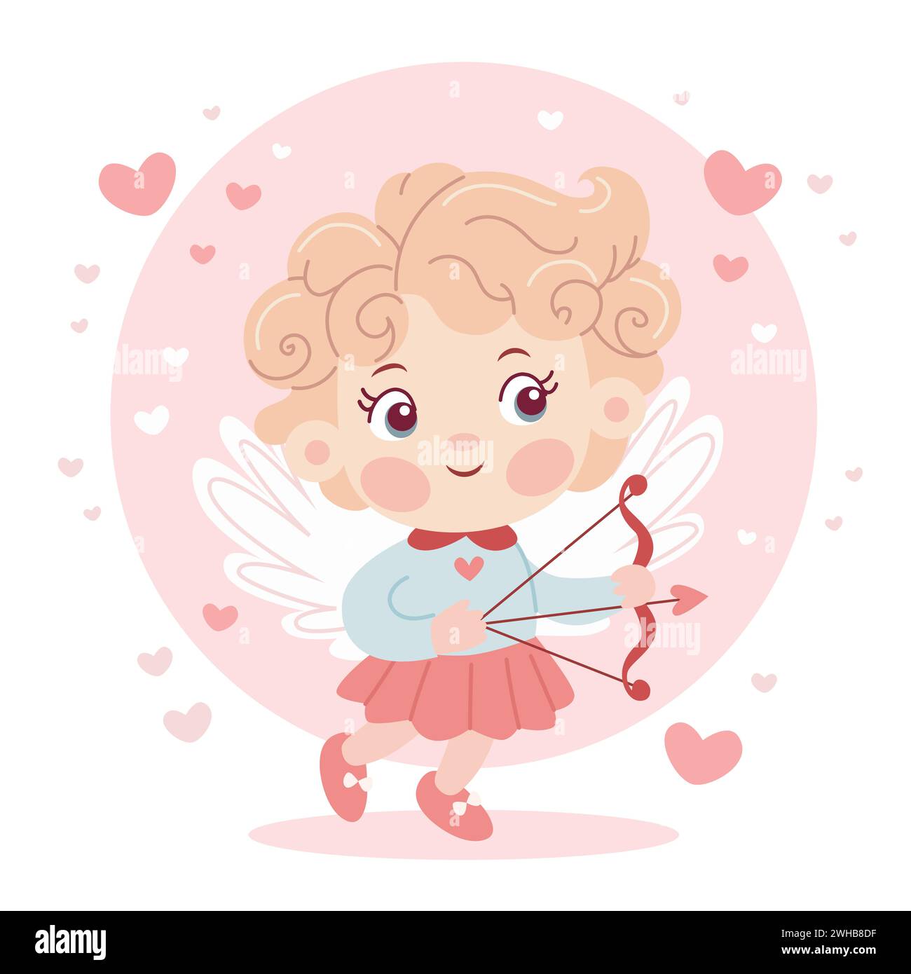 Cute baby cupid character with a bow, St. Valentine s day, pastel ...