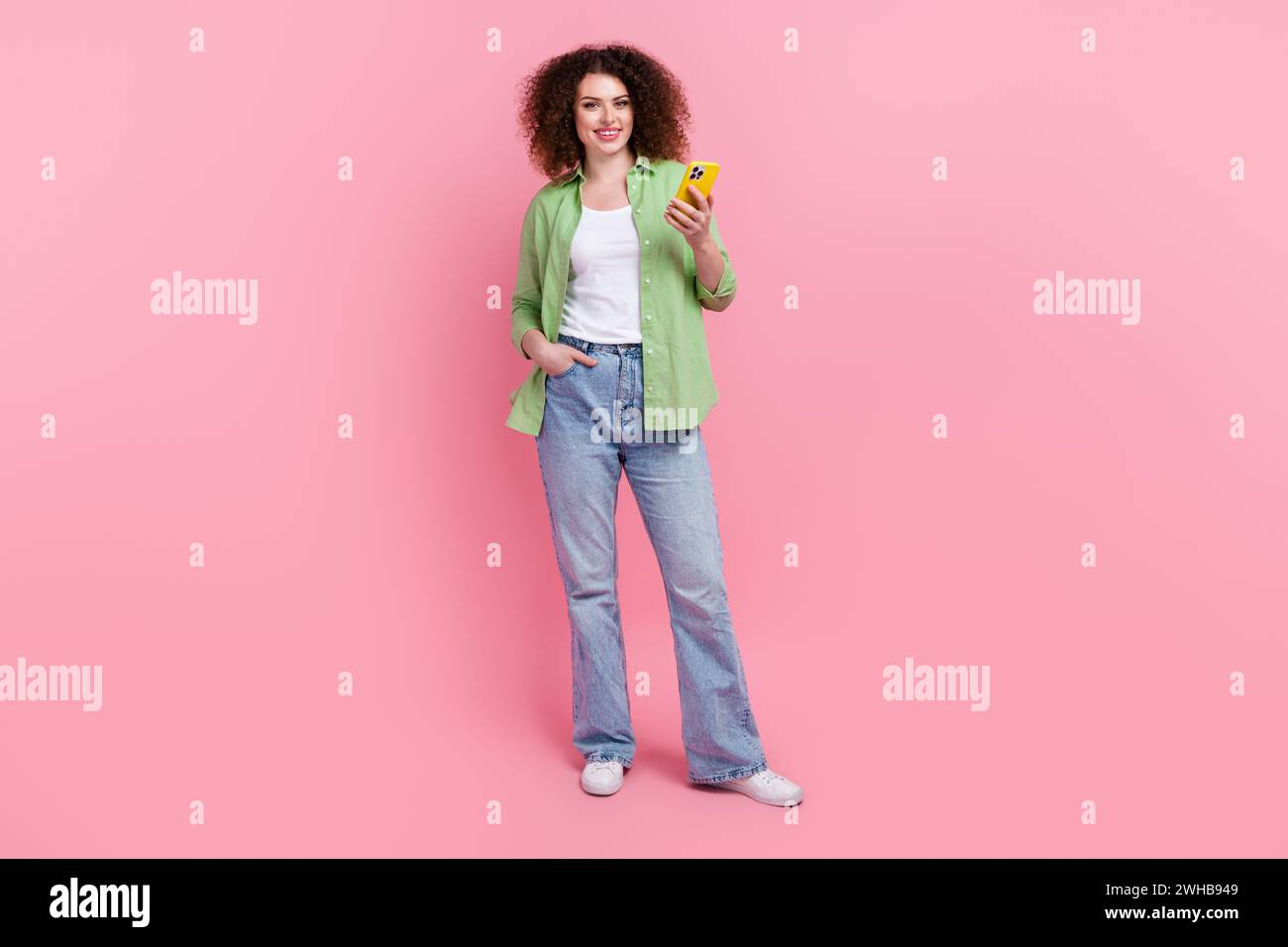 Full body length size photo of young business lady influencer with ...