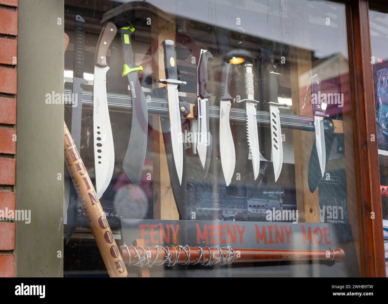 Zombie Knives and machete for sale in a shop window. Blackpool UK Knife ...