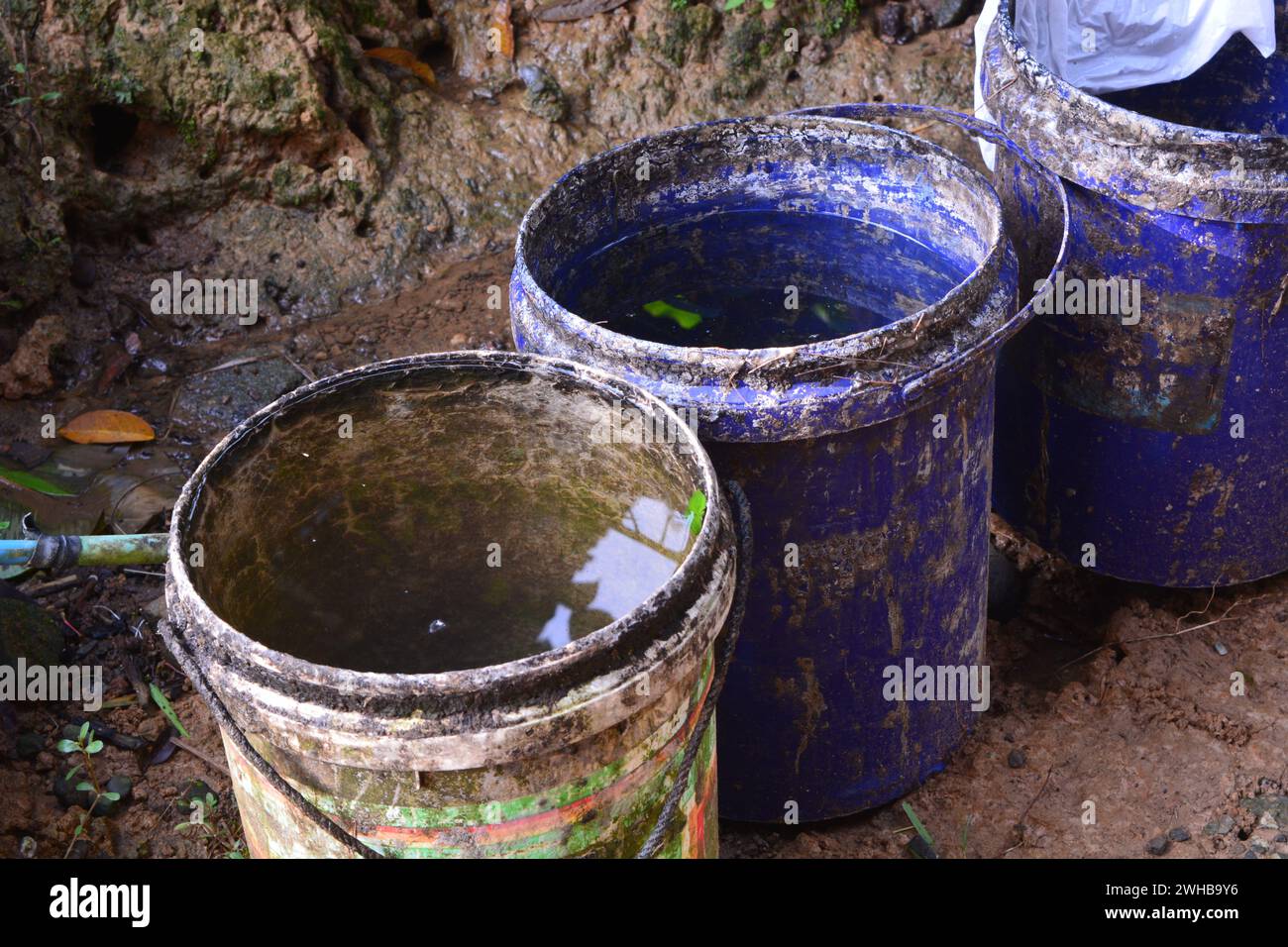 close up of a water reservoir originating from a spring in Wonosobo ...