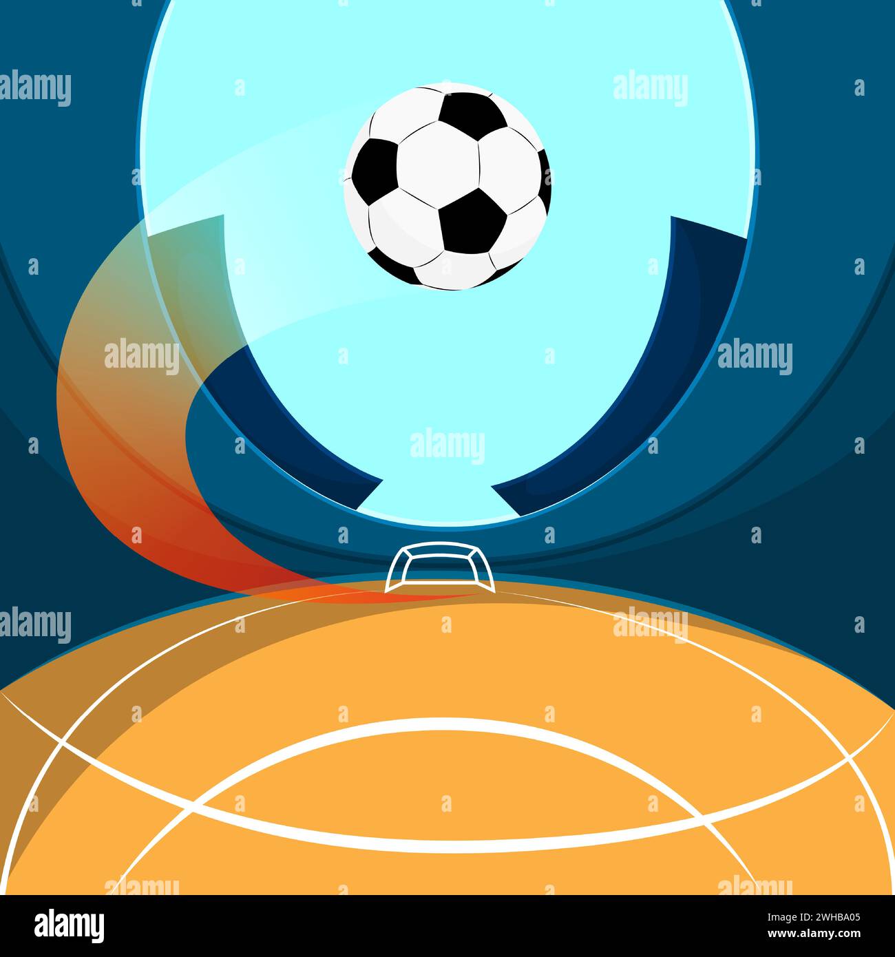 Soccer ball in motion, flying over field towards goal. Dynamics, action ...