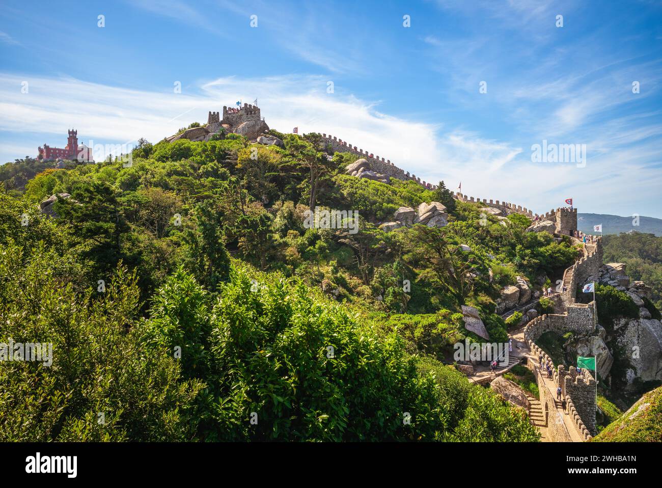 Castle of the Moors, a hilltop medieval castle at Sintra, Portugal ...
