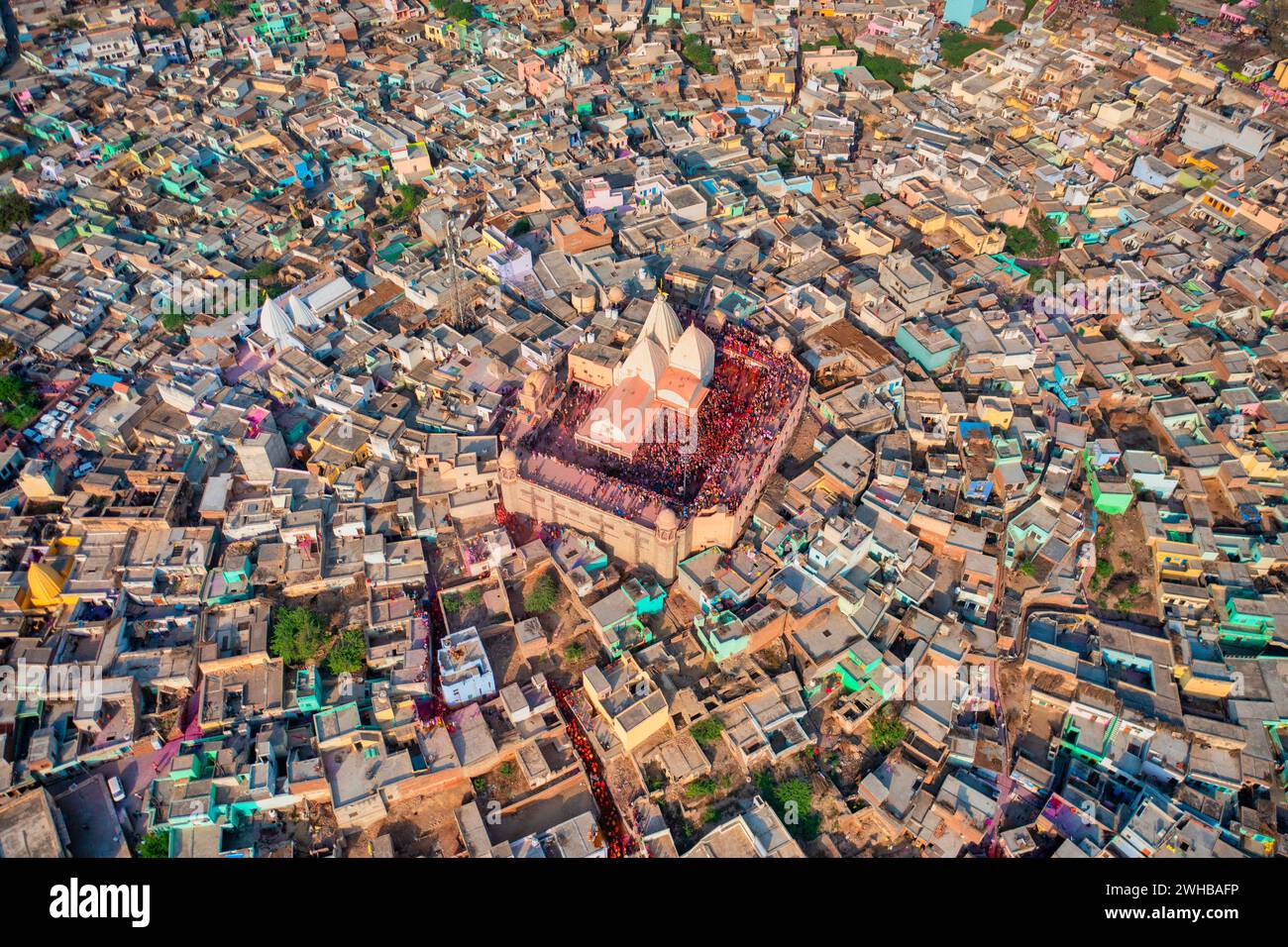 Aerial view of people celebrating the holy colour festival near the ...