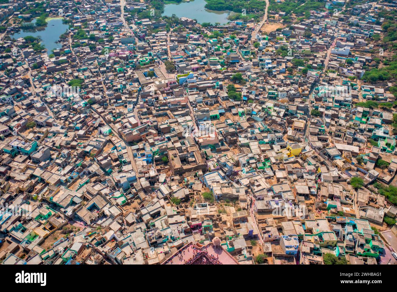 Aerial view of people celebrating the holy colour festival near the ...
