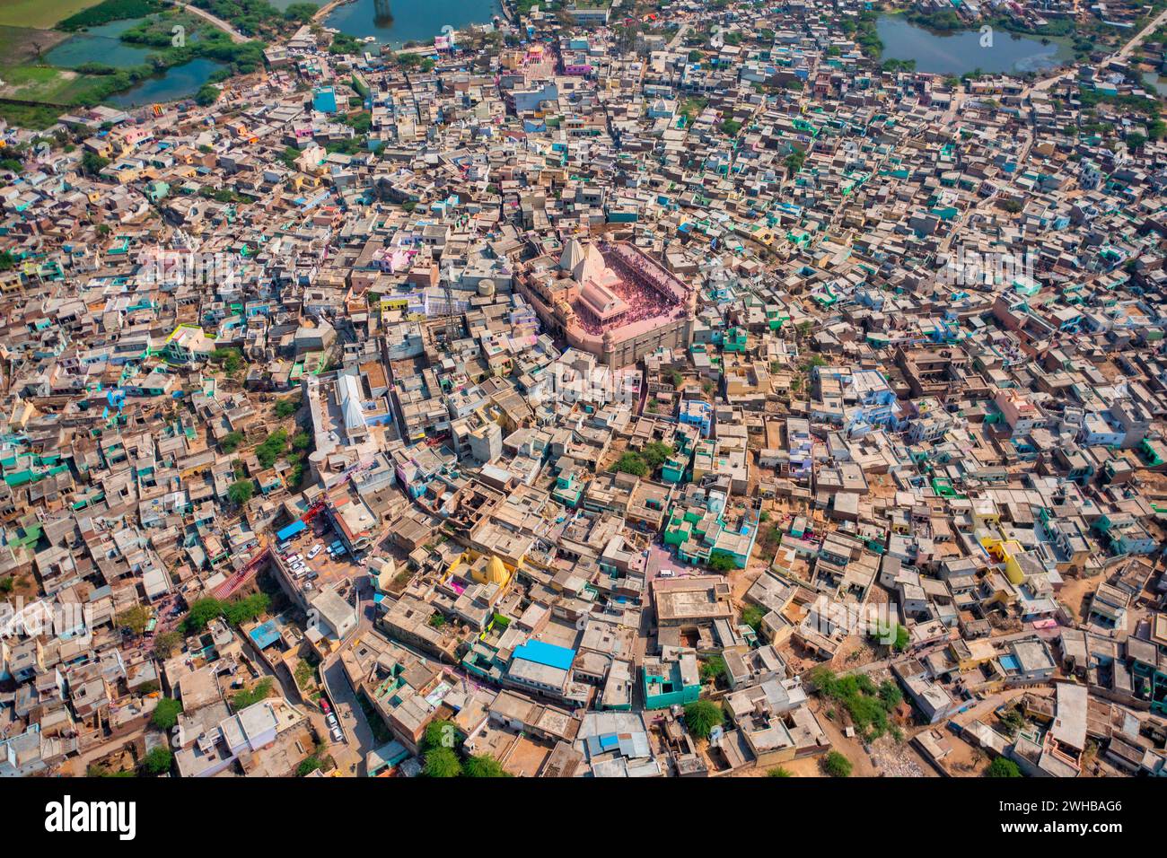 Aerial view of people celebrating the holy colour festival near the ...