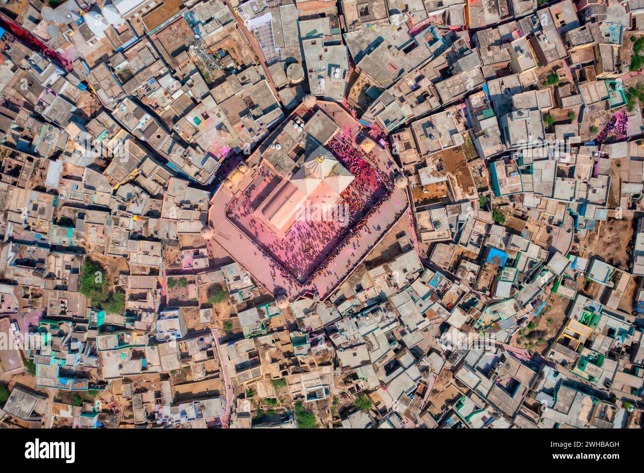Aerial view of people celebrating the holy colour festival near the ...