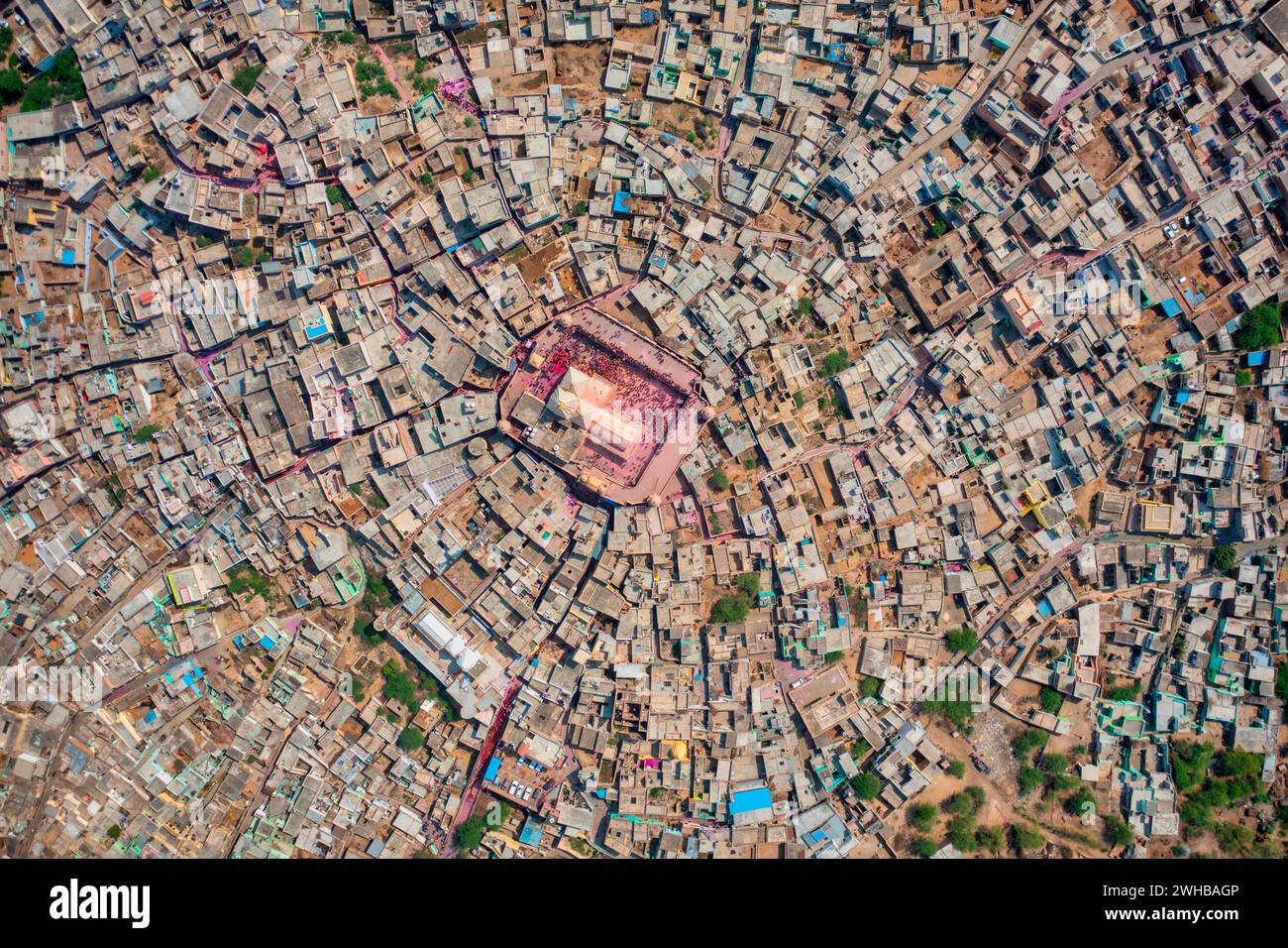 Aerial view of people celebrating the holy colour festival near the ...