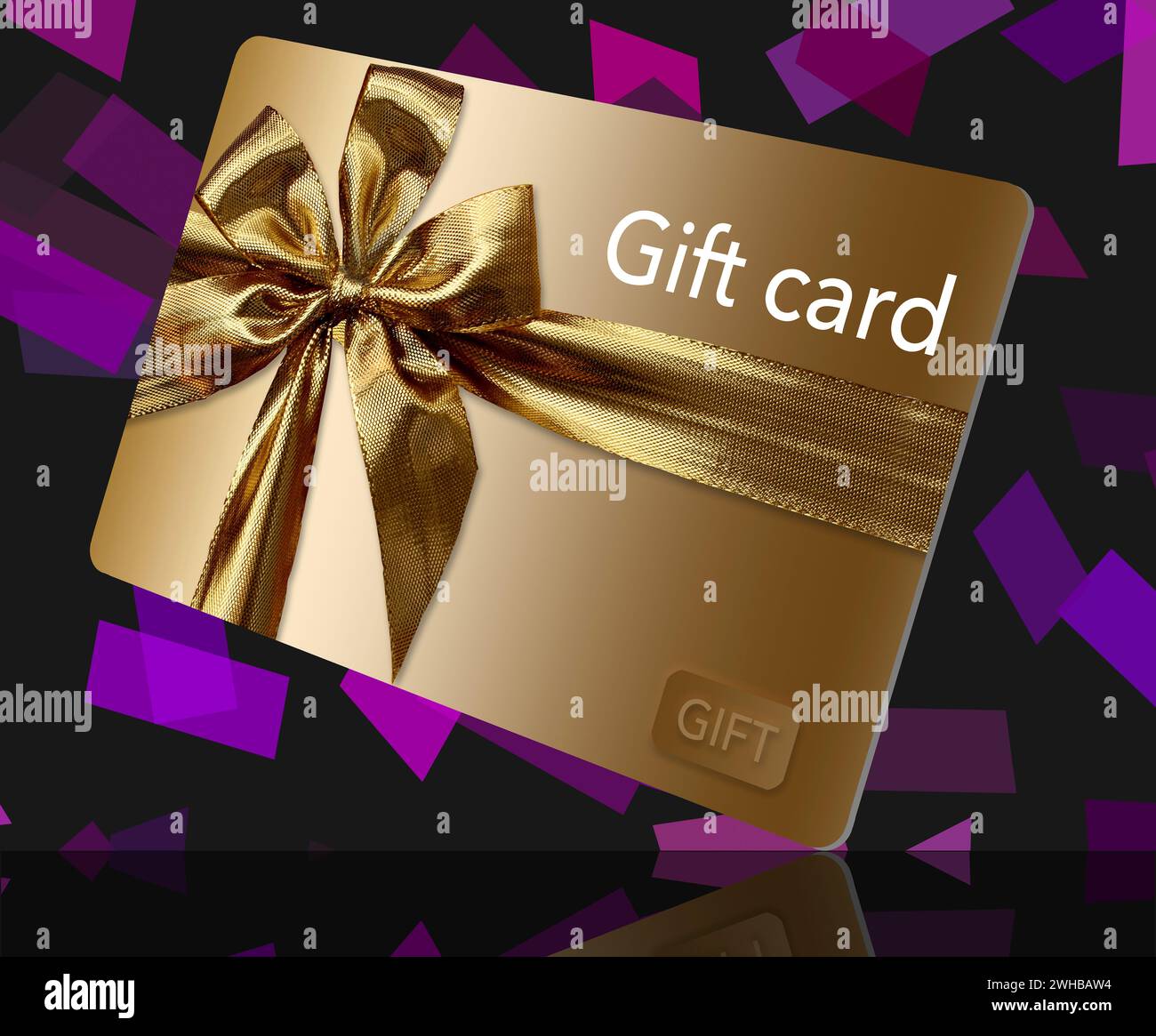 Here is a gold gift card with a ribbon and bow in a 3-d illustration ...