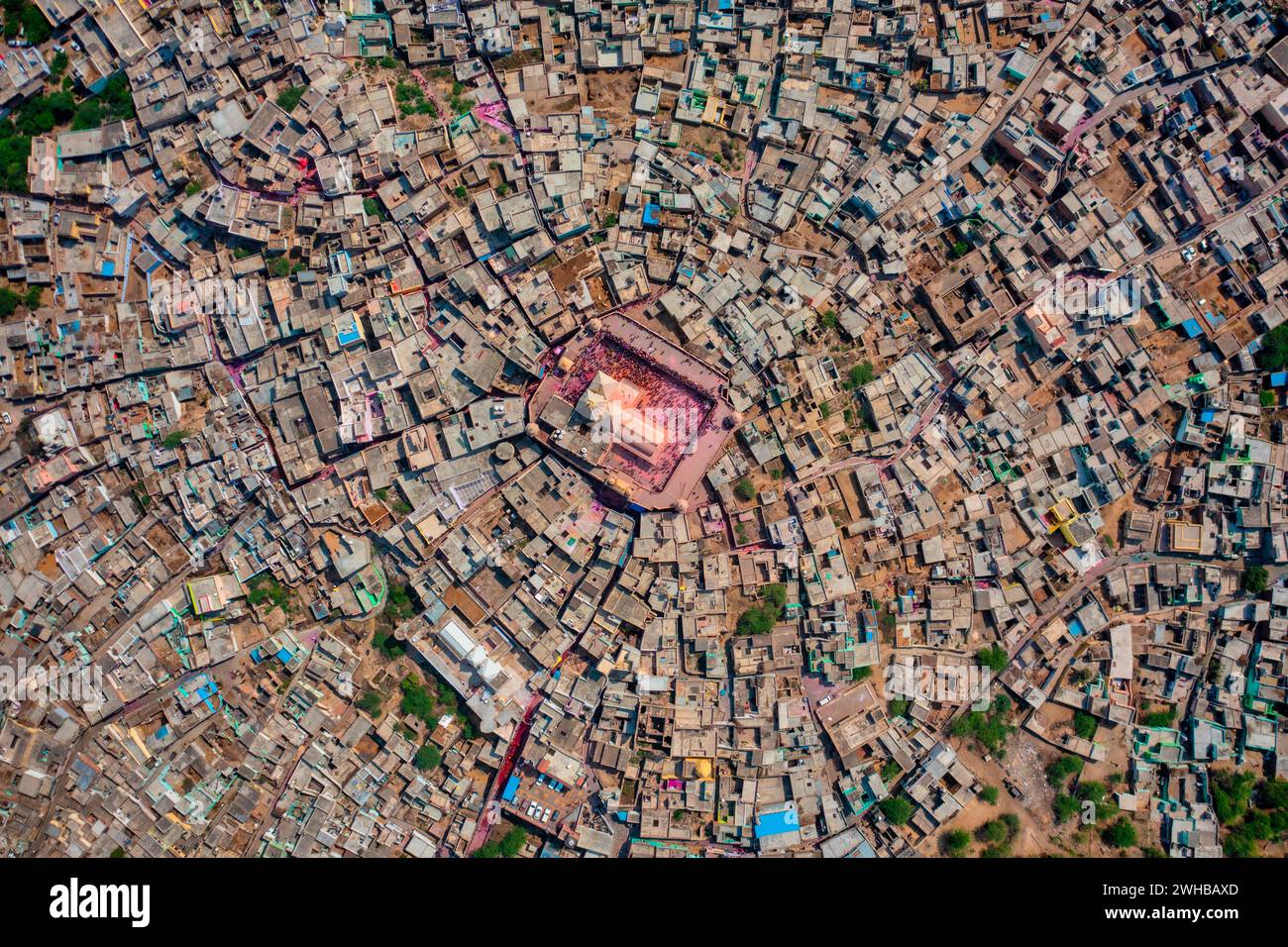 Aerial view of people celebrating the holy colour festival near the ...