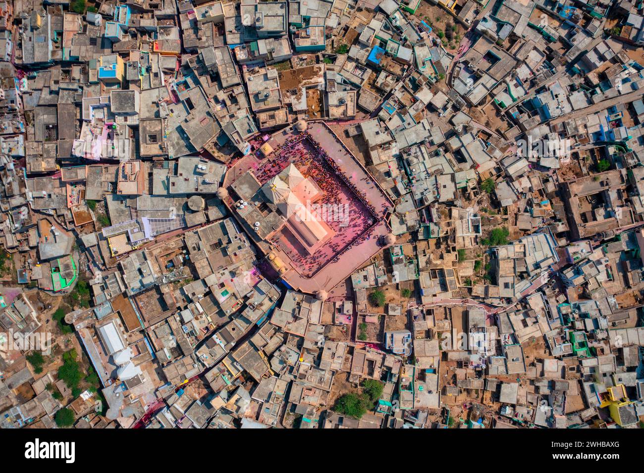 Aerial view of people celebrating the holy colour festival near the ...