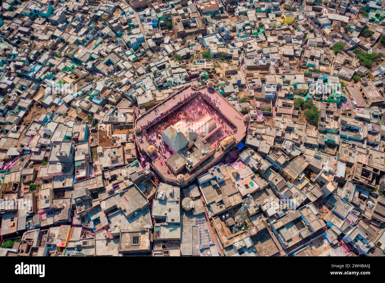 Aerial view of people celebrating the holy colour festival near the ...