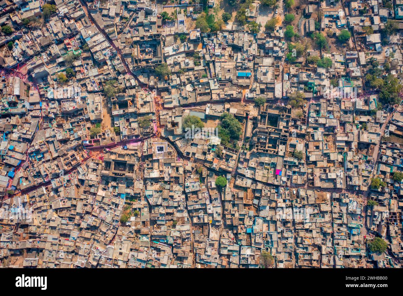 Aerial view of people celebrating the holy colour festival near the ...