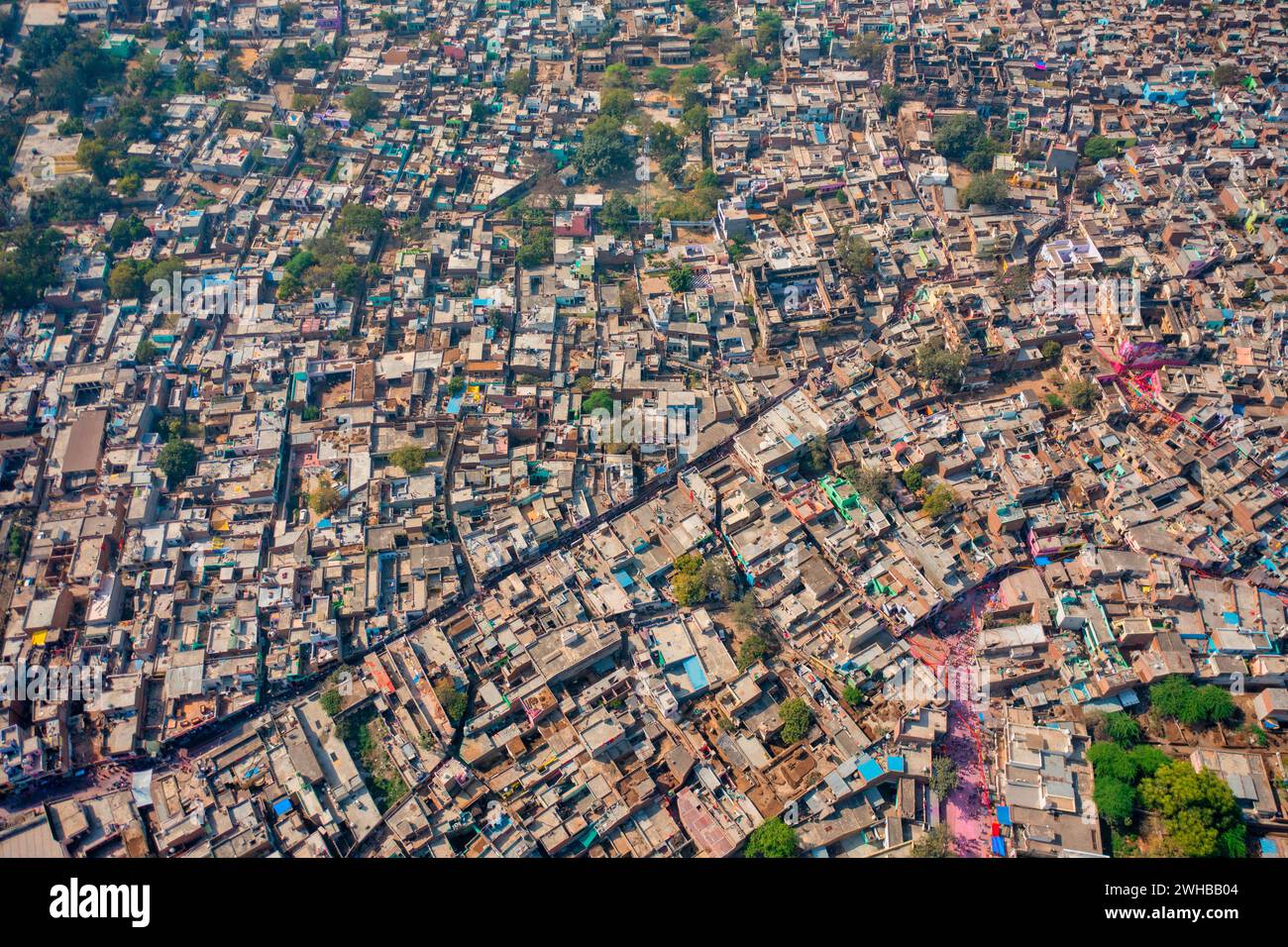 Aerial view of people celebrating the holy colour festival near the ...